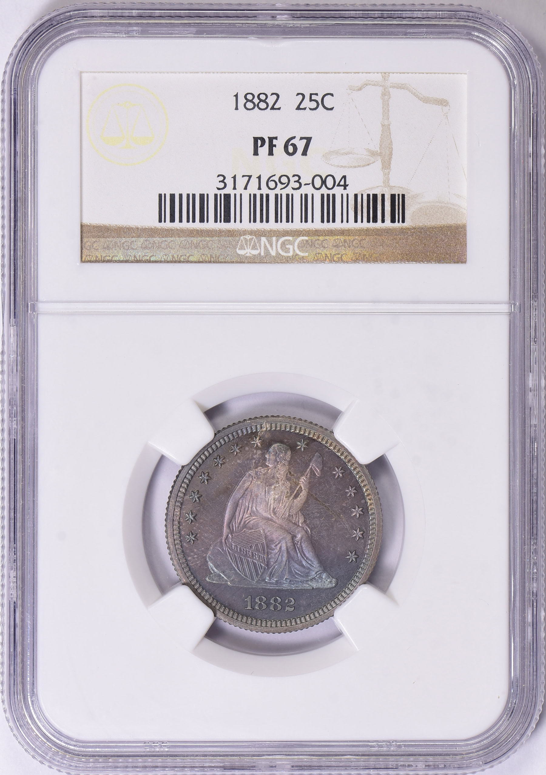 1882 Seated Liberty Quarter NGC Proof-67 (Toned) (Item 1672489) | GreatCollections Coin Auctions
