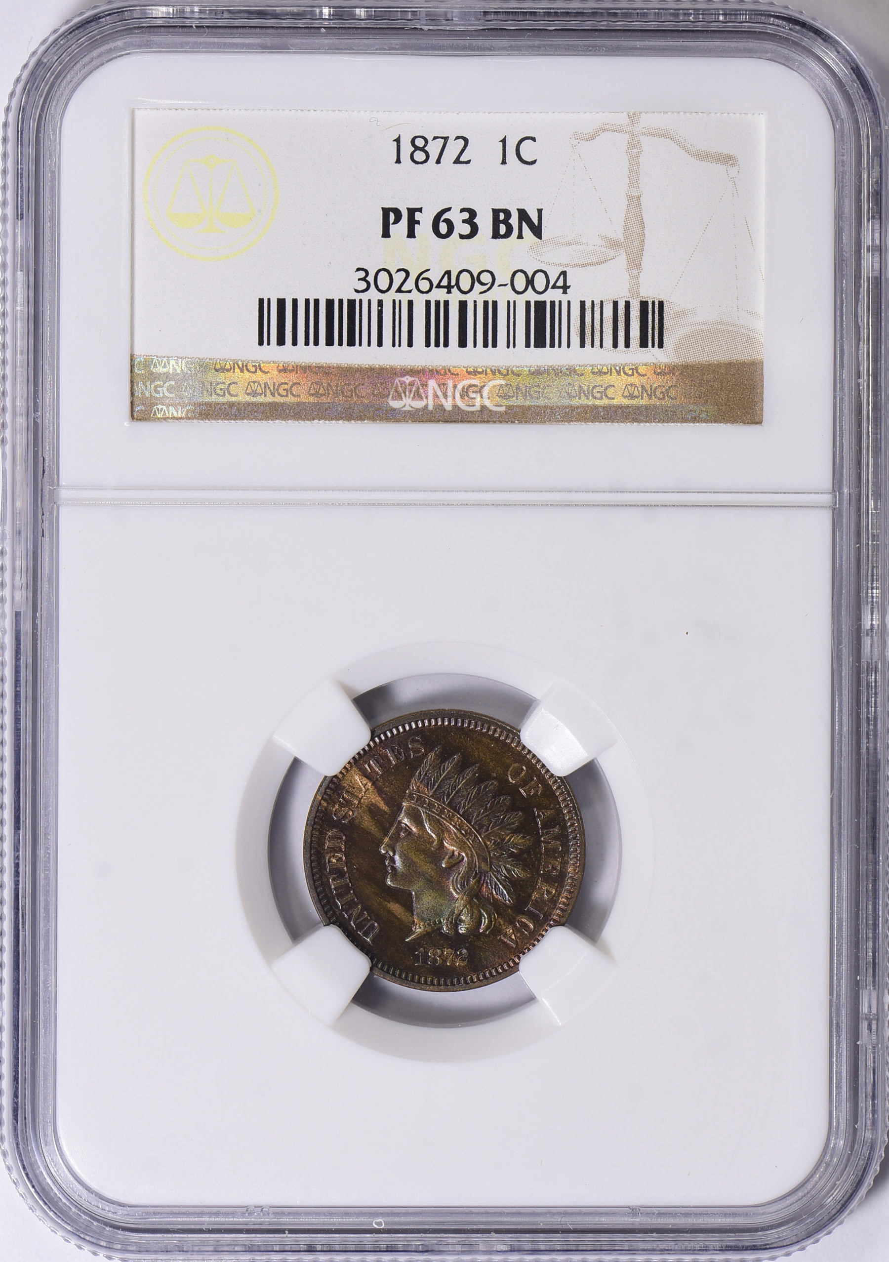 1872 Indian Cent NGC Proof-63 BN (Toned) (Item 1672555 ...