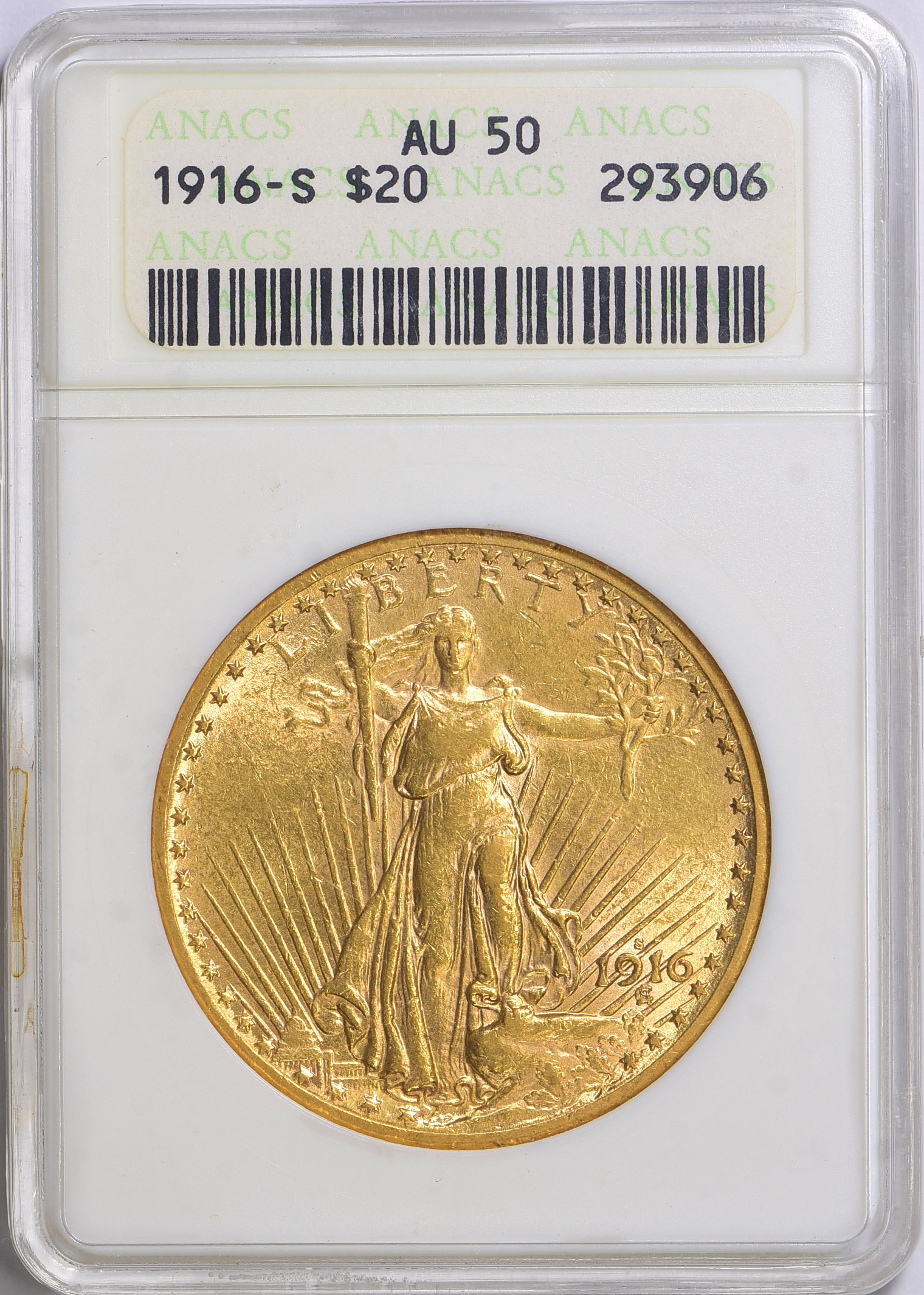 1916-S Saint-Gaudens Gold Double Eagle ANACS AU-50 OH (Item 1672565 ...