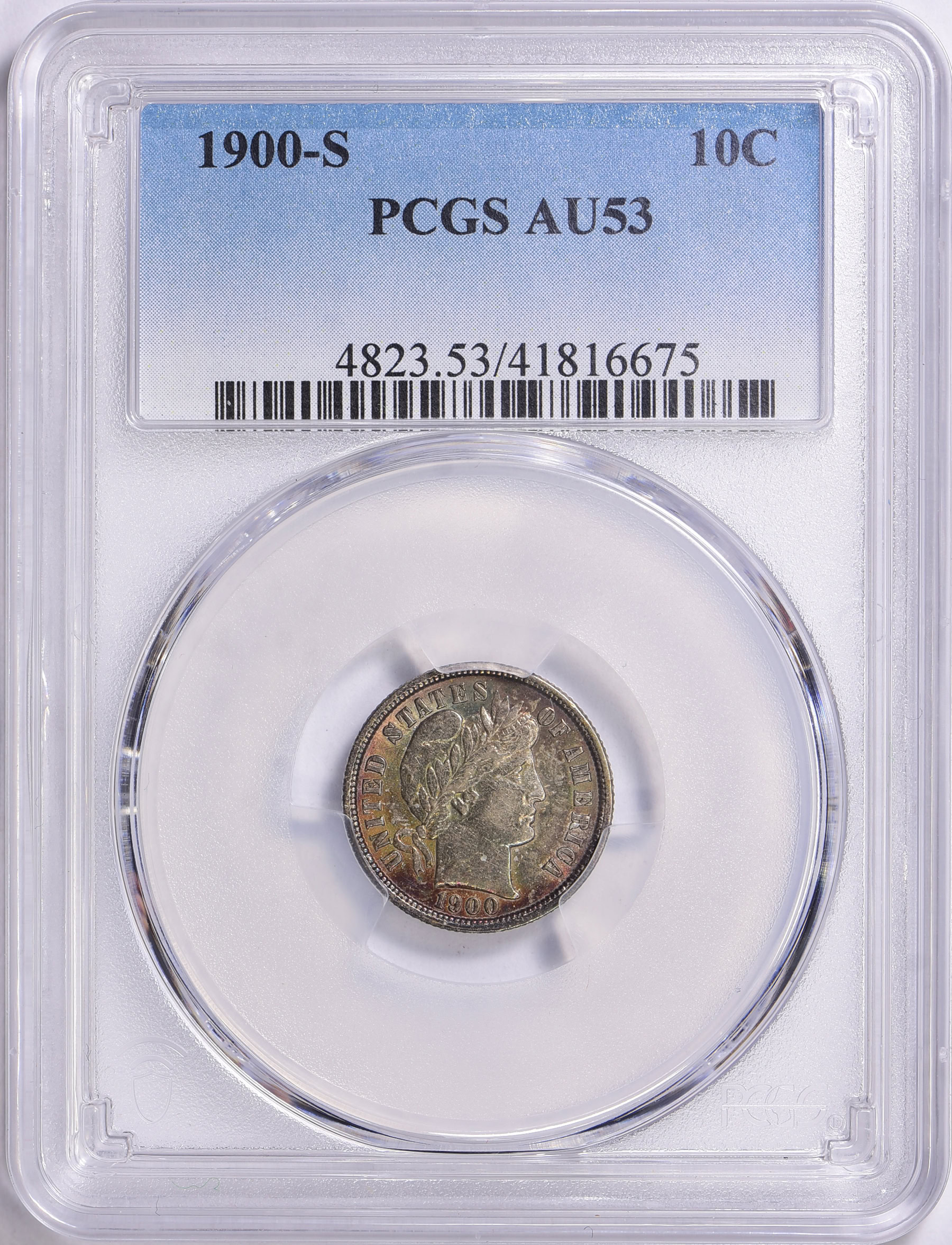 1900-S Barber Dime PCGS AU-53 (Toned) (Item 1673120) | GreatCollections Coin Auctions