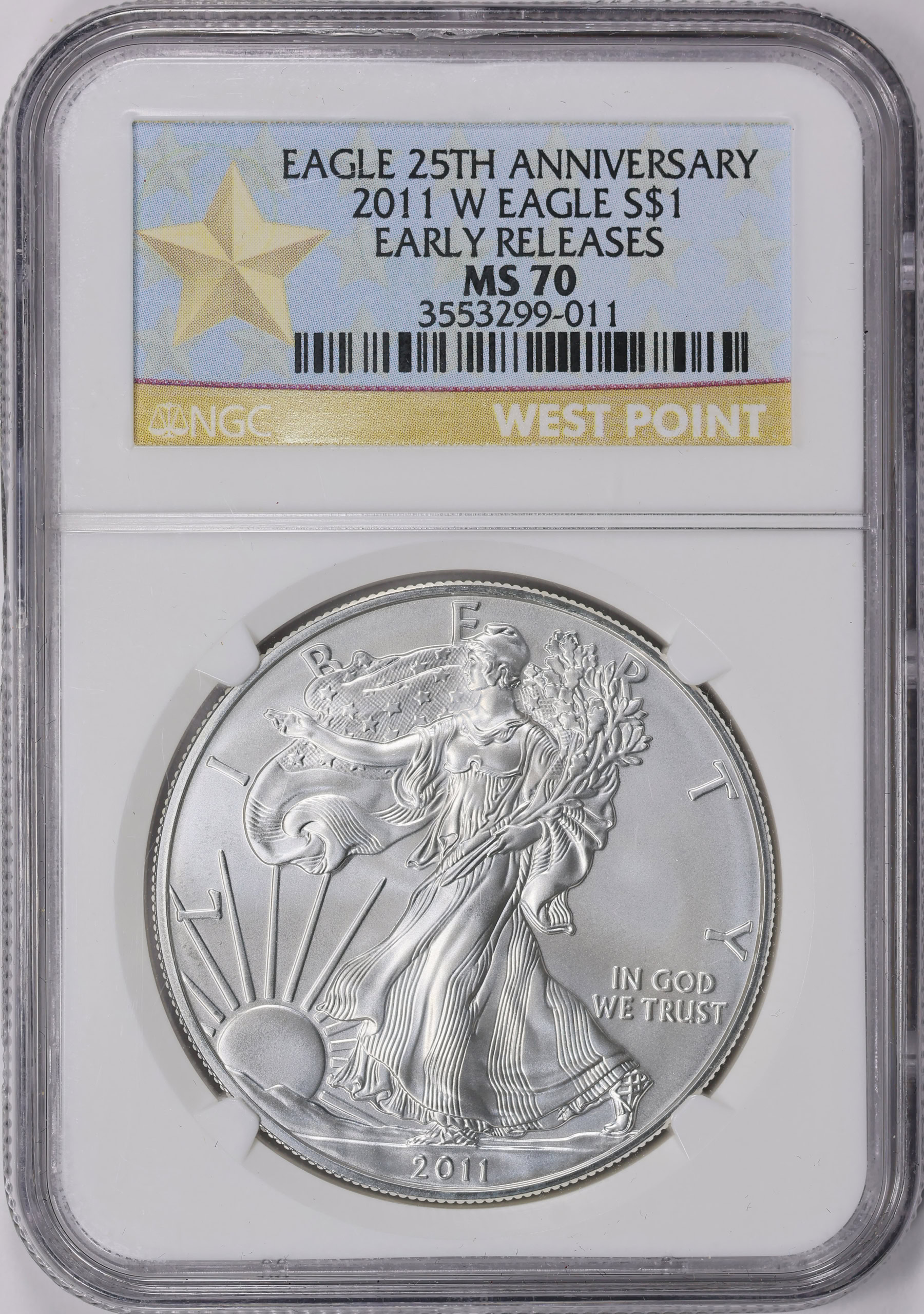 2011-W $1 Silver Eagle Burnished Early Releases NGC MS-70 (West Point Star Label) (Item 1673192 ...