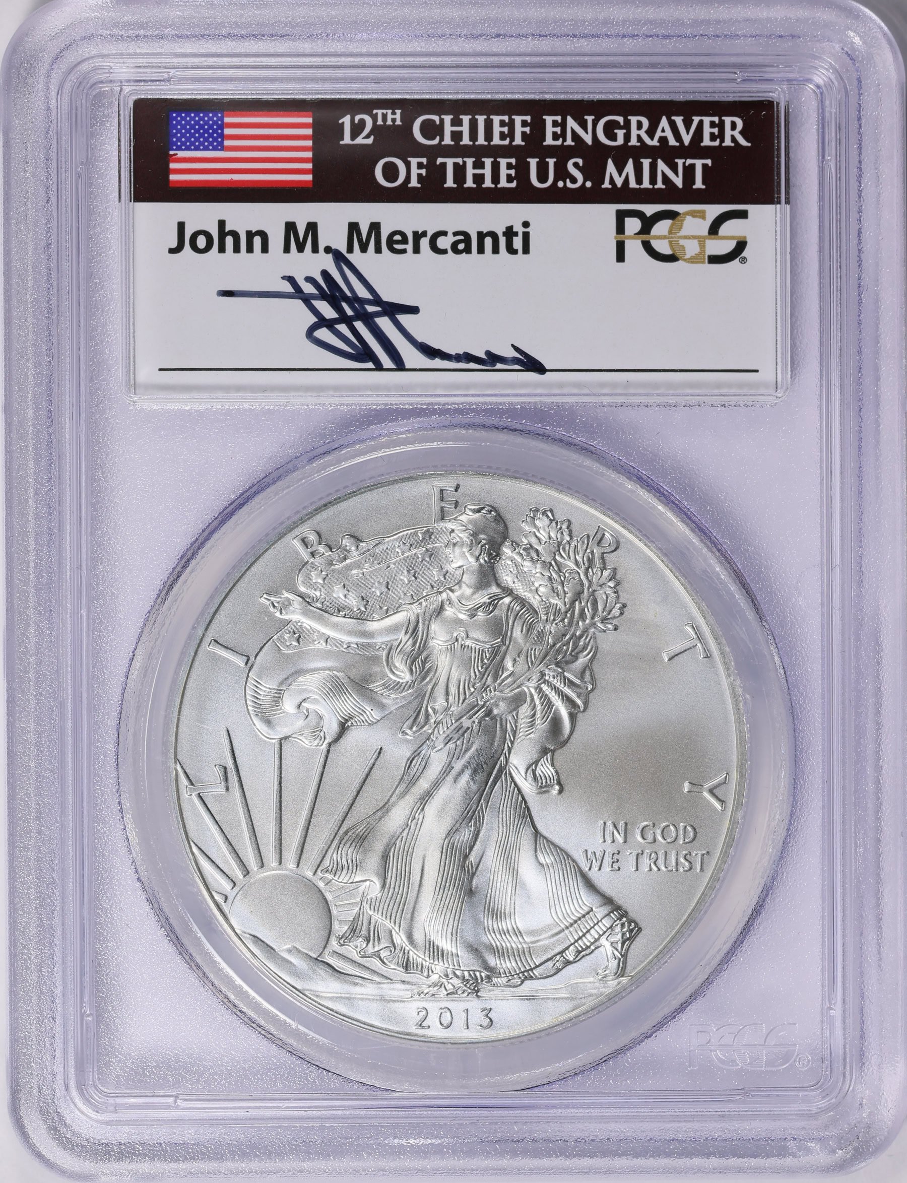 2013-W $1 Silver Eagle Burnished PCGS MS-70 (Mercanti Signed Flag Label) (Item 1673217 ...