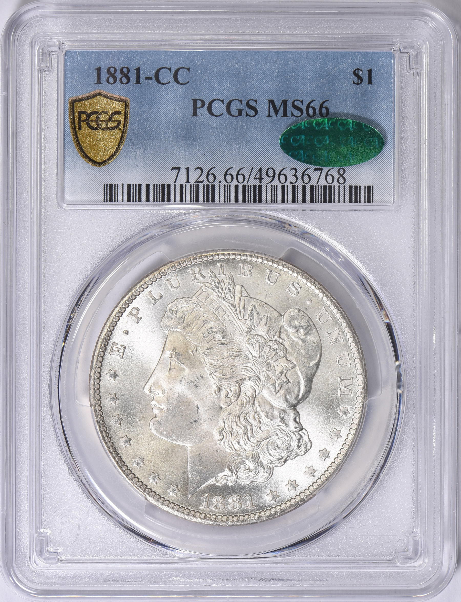 1881-CC Morgan Silver Dollar PCGS MS-66 (CAC Green) (Item 1673313) | GreatCollections Coin Auctions