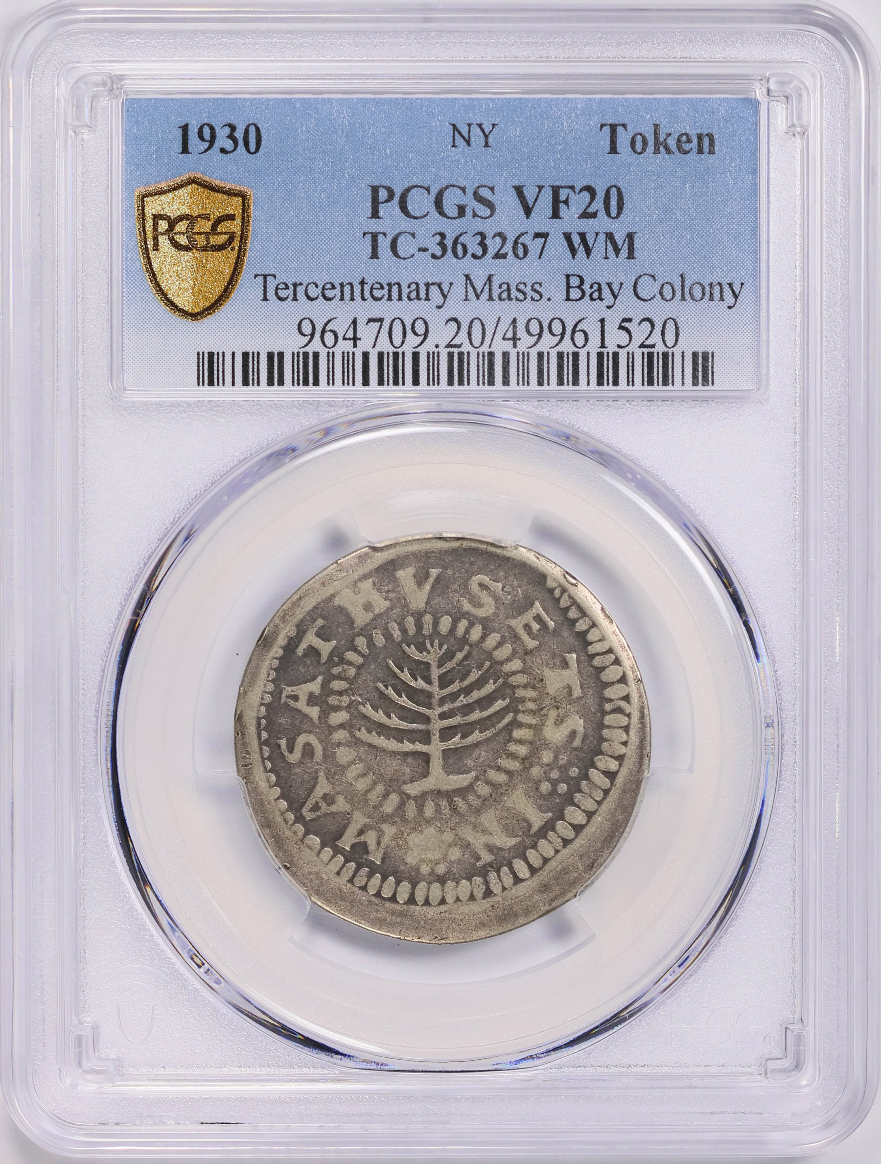 1930 New York White Metal Massachusetts Bay Colony Tercentenary Token ...
