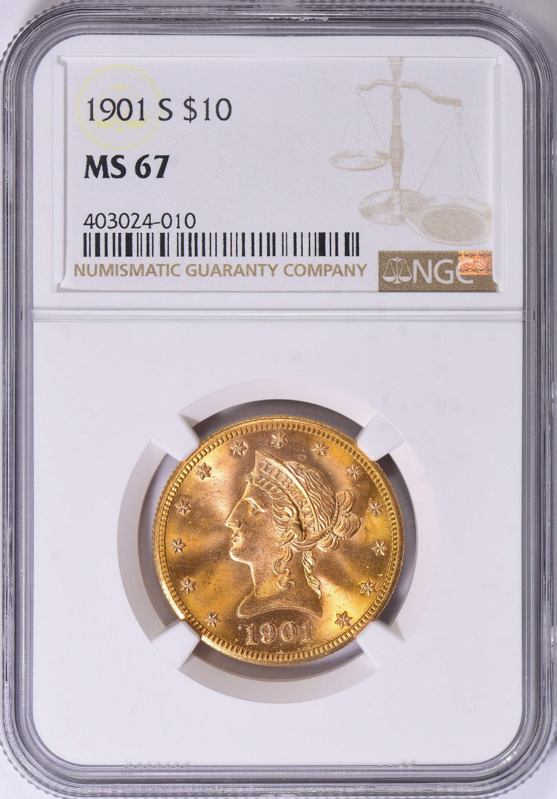1901-S Liberty Gold Eagle NGC MS-67 (Item 1673540) | GreatCollections ...