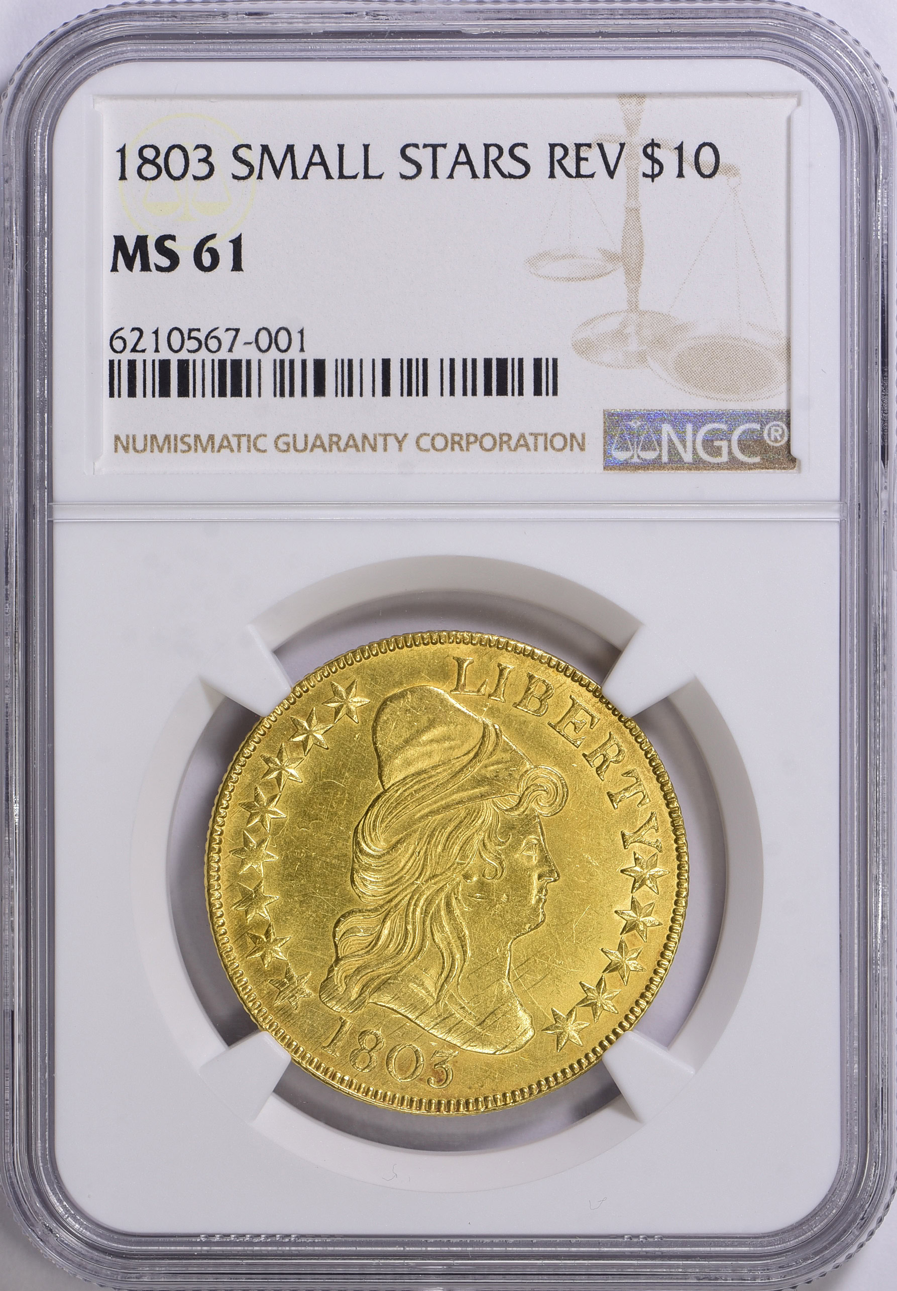1803 Capped Bust Gold Eagle Small Stars Reverse NGC MS-61 (Item 1673551) | GreatCollections Coin ...