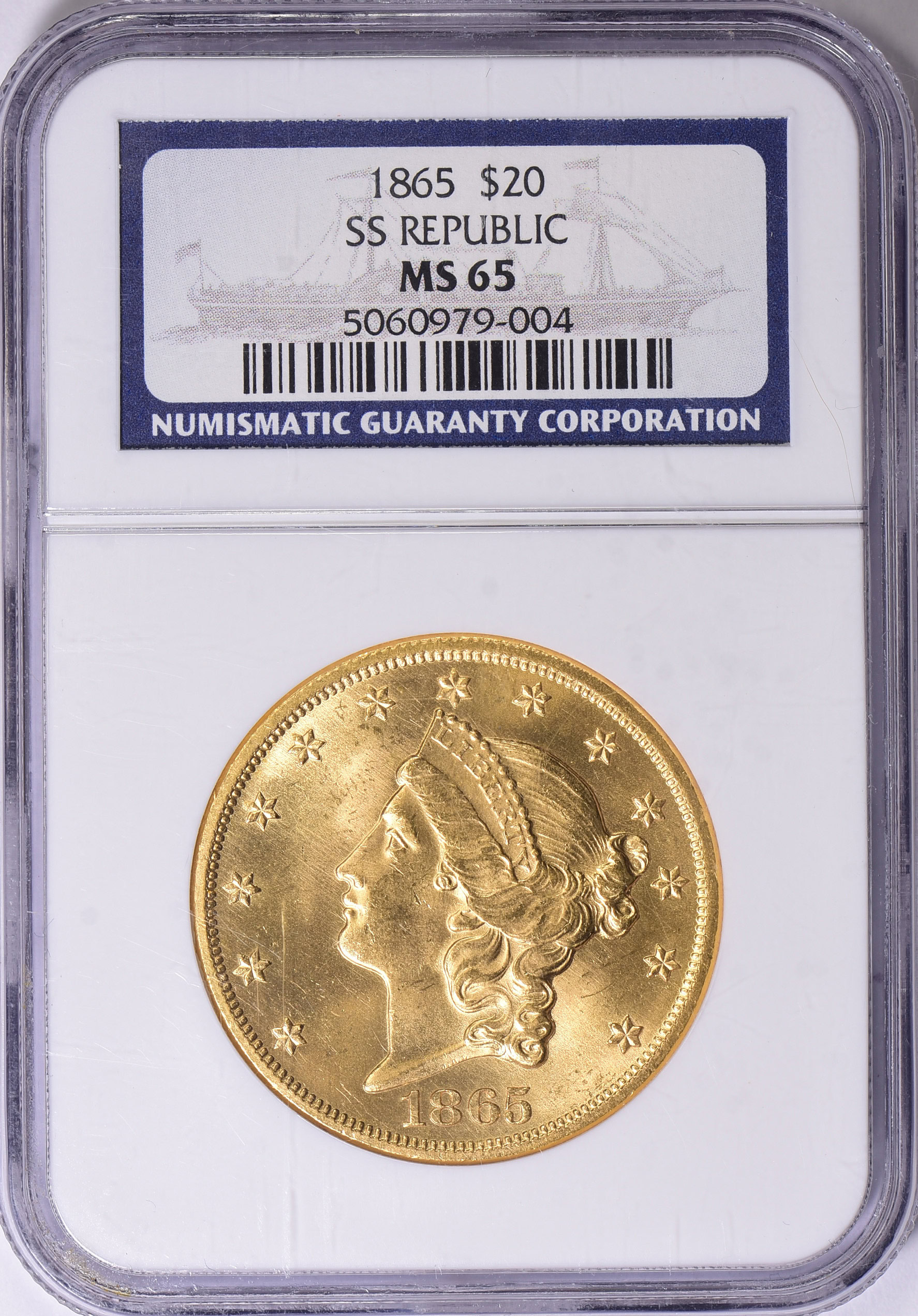 1865 Liberty Gold Double Eagle Shipwreck SS Republic NGC MS-65 (Item 1673556) | GreatCollections ...