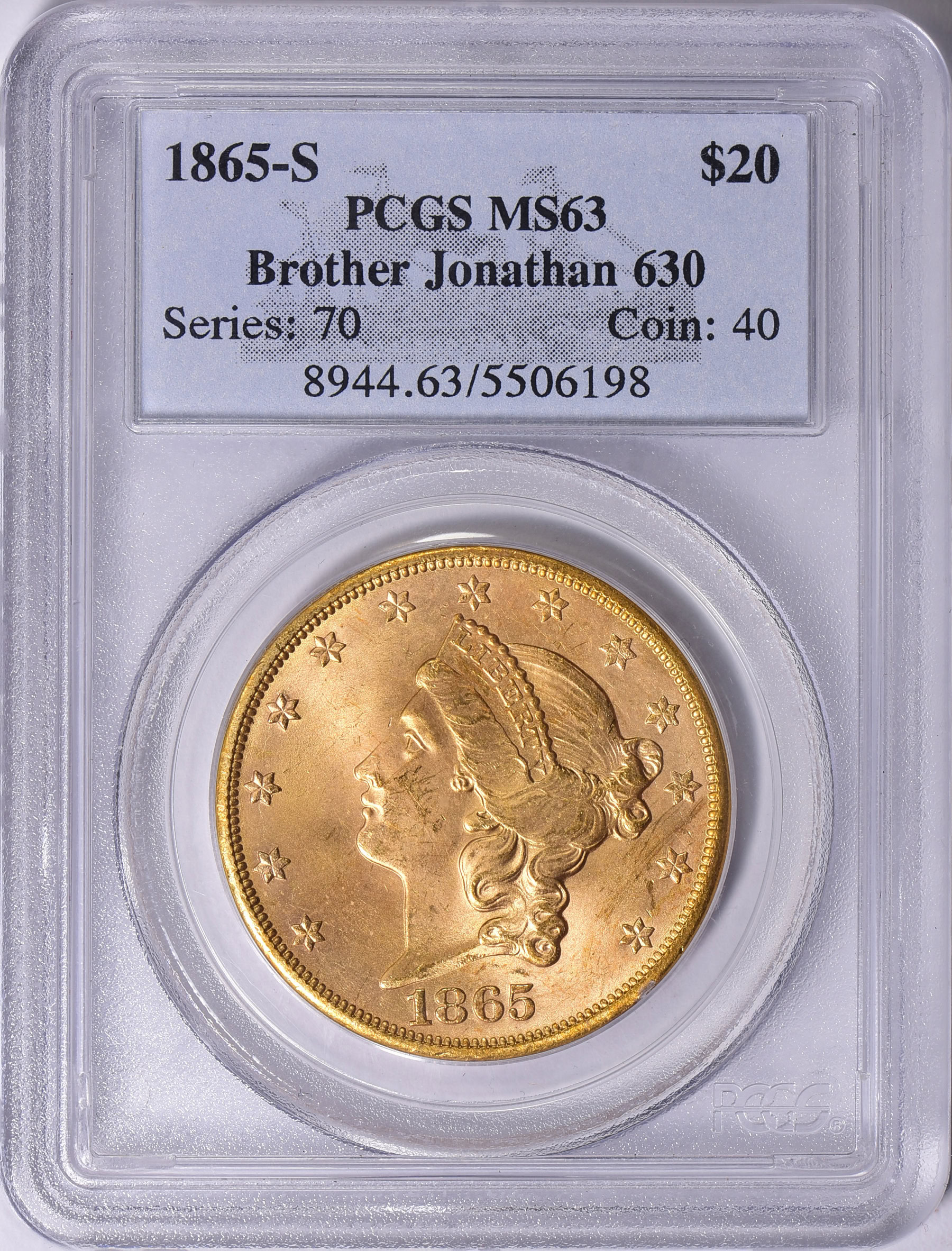1865-S Liberty Gold Double Eagle PCGS MS-63 (Brother Jonathan Shipwreck) (Item 1673559 ...