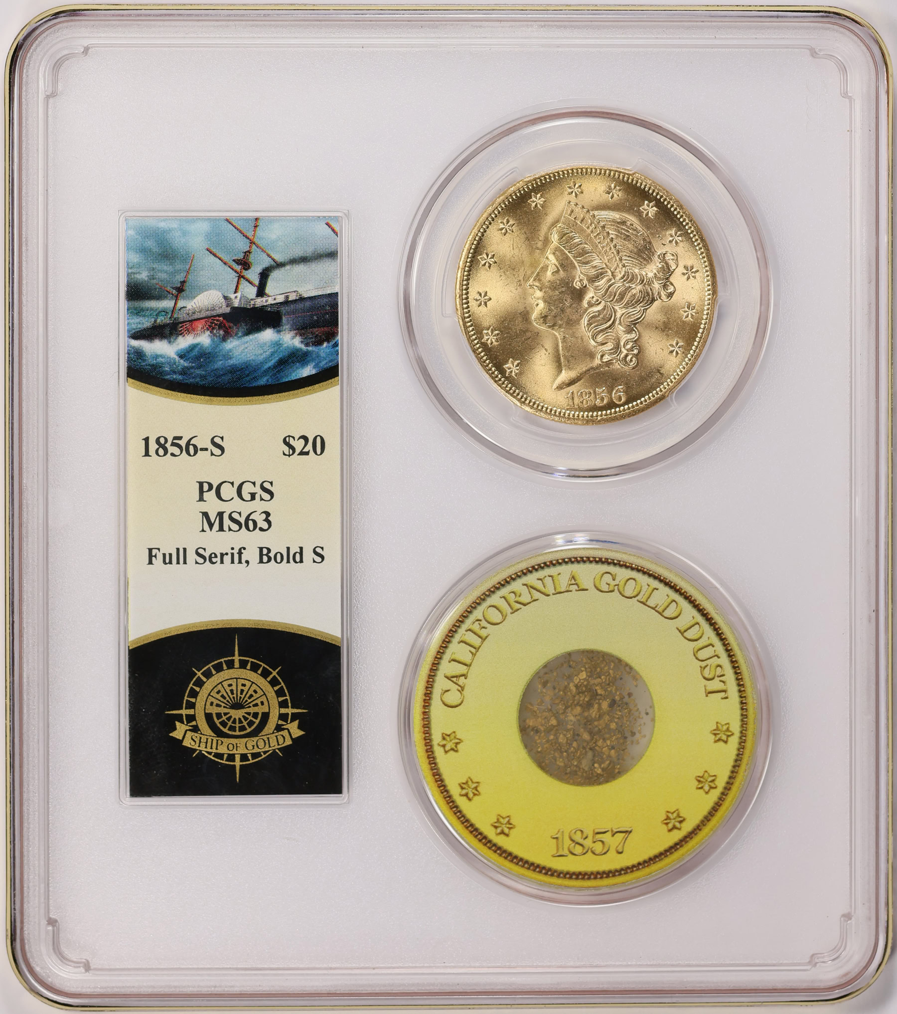 1856-S Liberty Gold Double Eagle Full Serif, Bold S Shipwreck S.S ...