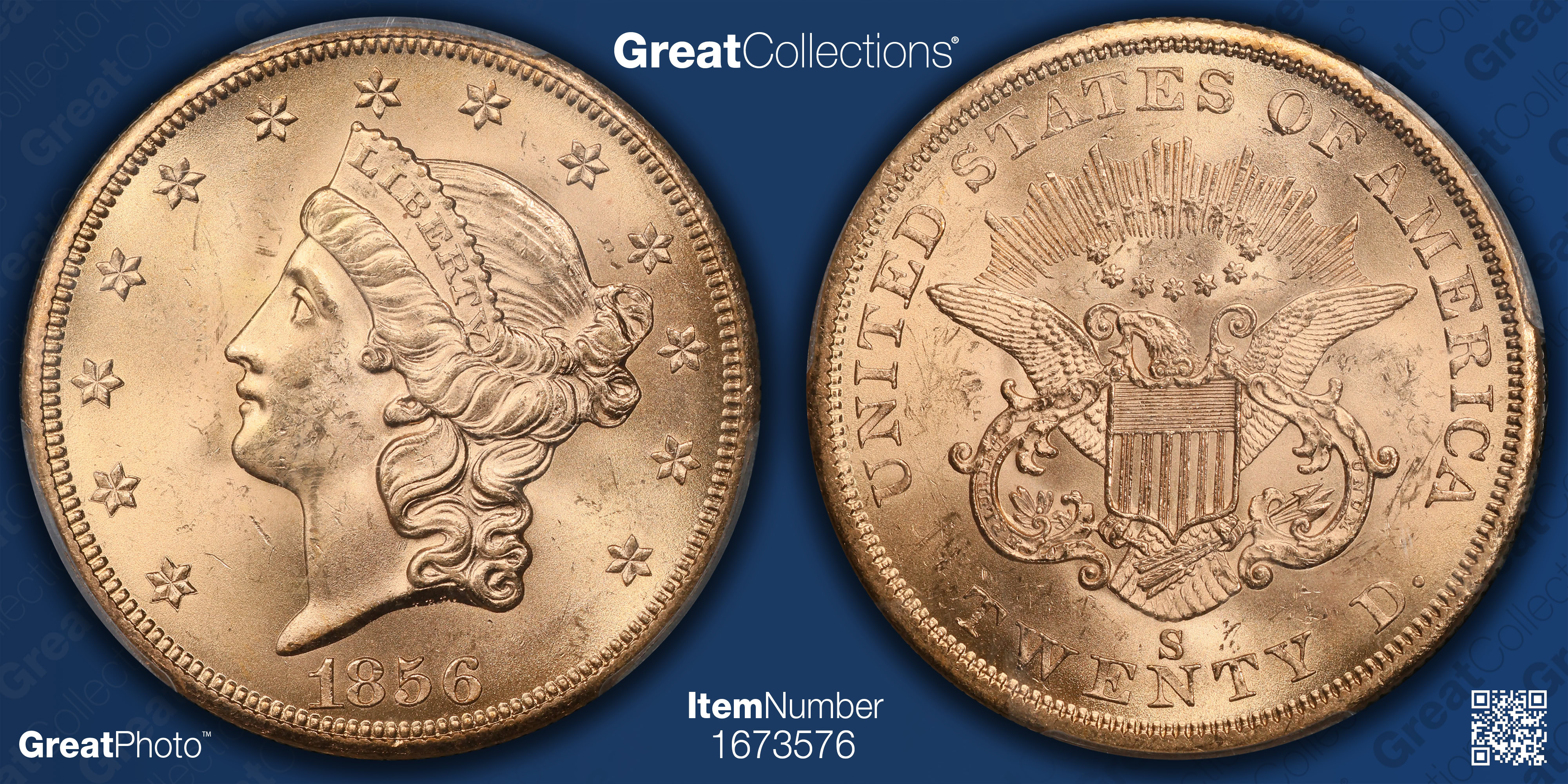 1856-S Liberty Gold Double Eagle Full Serif, Bold S Shipwreck S.S ...
