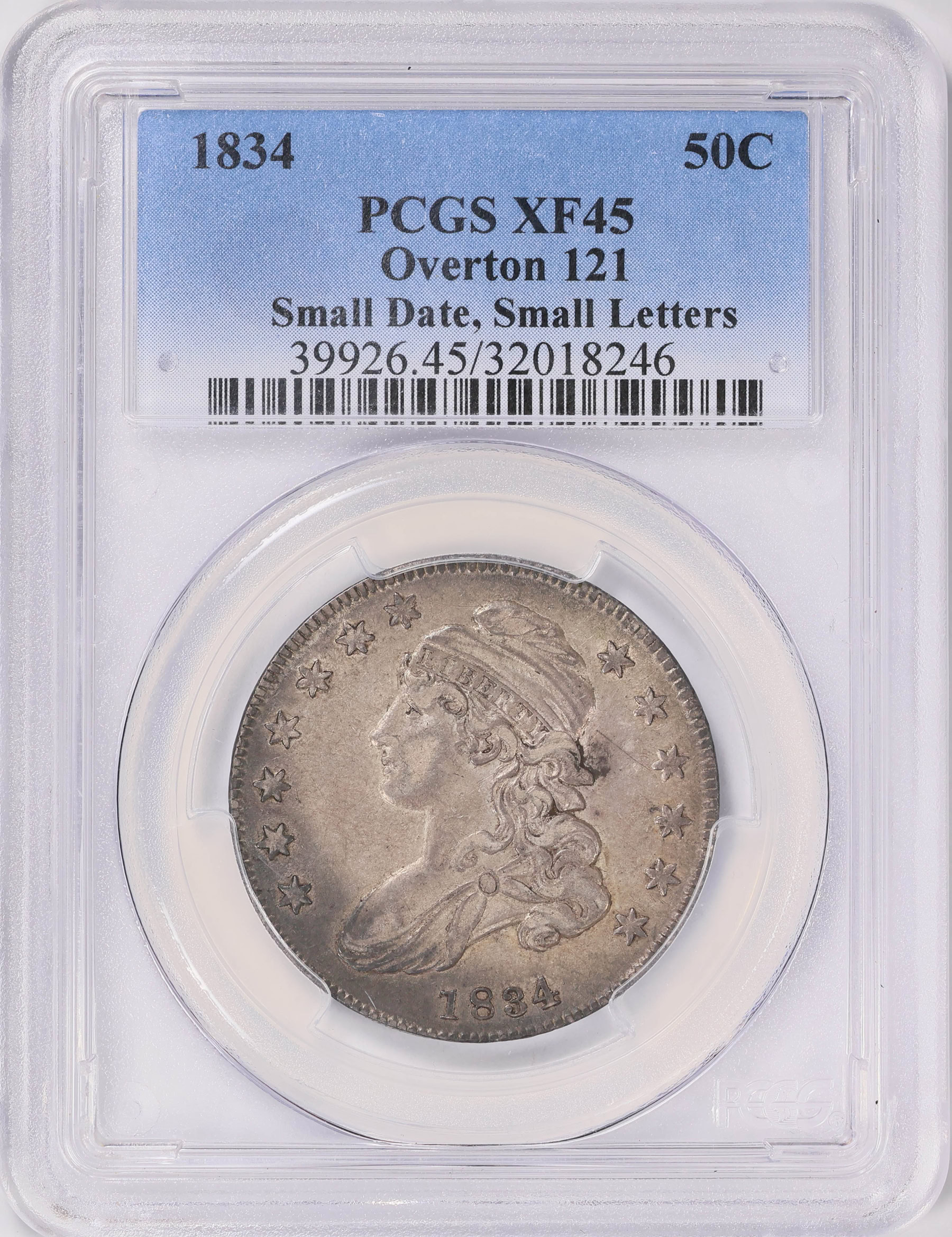 1834 Capped Bust Half Dollar Small Date, Small Letters Overton 121 PCGS XF-45 (Item 1673758 ...