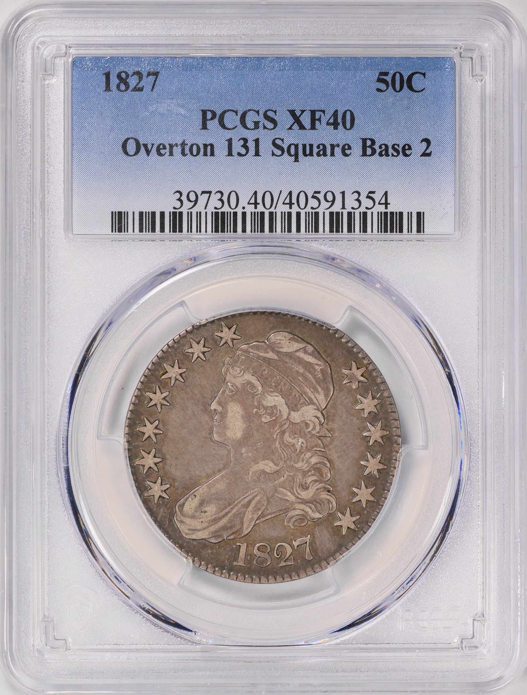 1827 Capped Bust Half Dollar Square Base 2 Overton 131 PCGS XF-40 ...