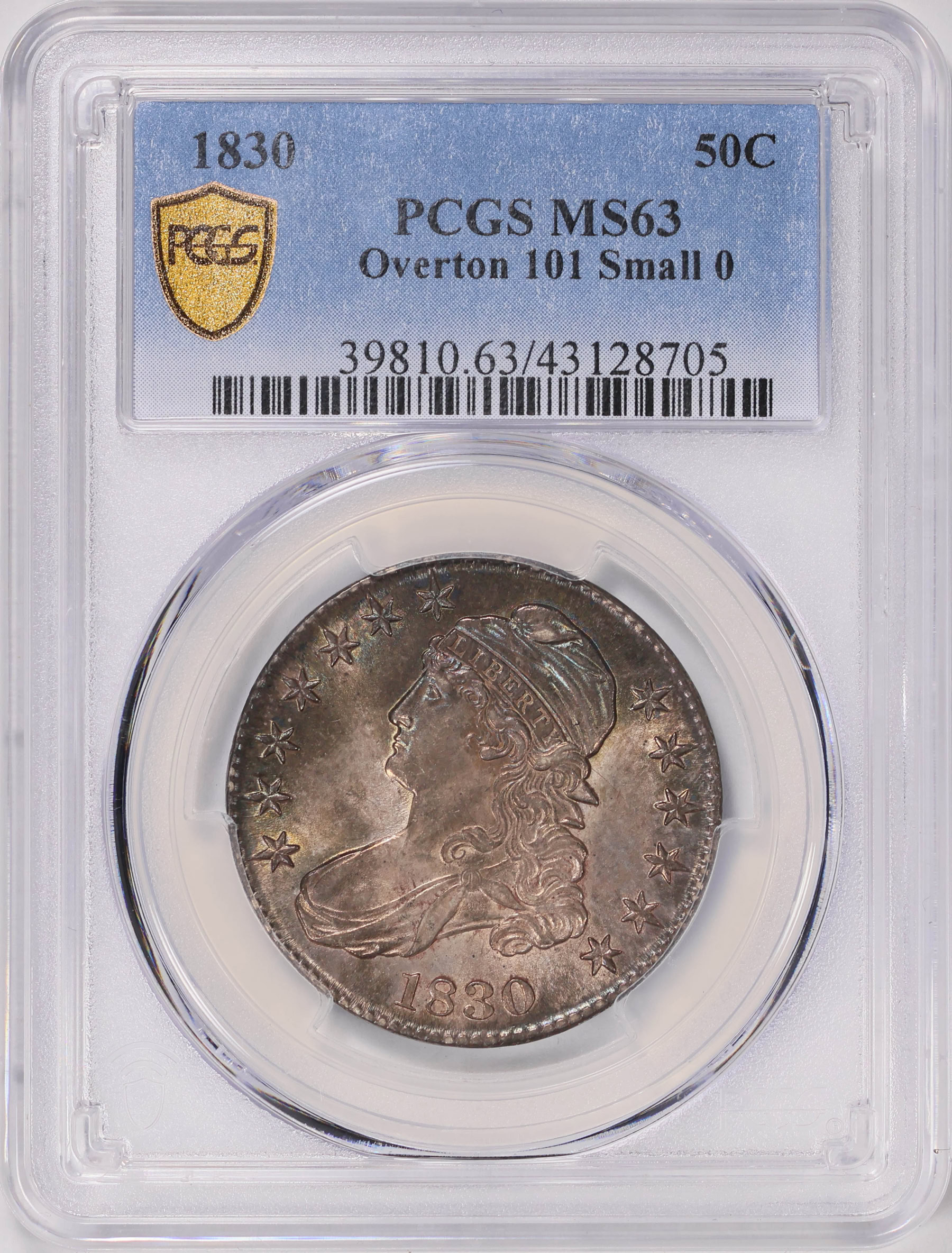 1830 Capped Bust Half Dollar Small 0 Overton 101 PCGS MS-63 (Toned ...