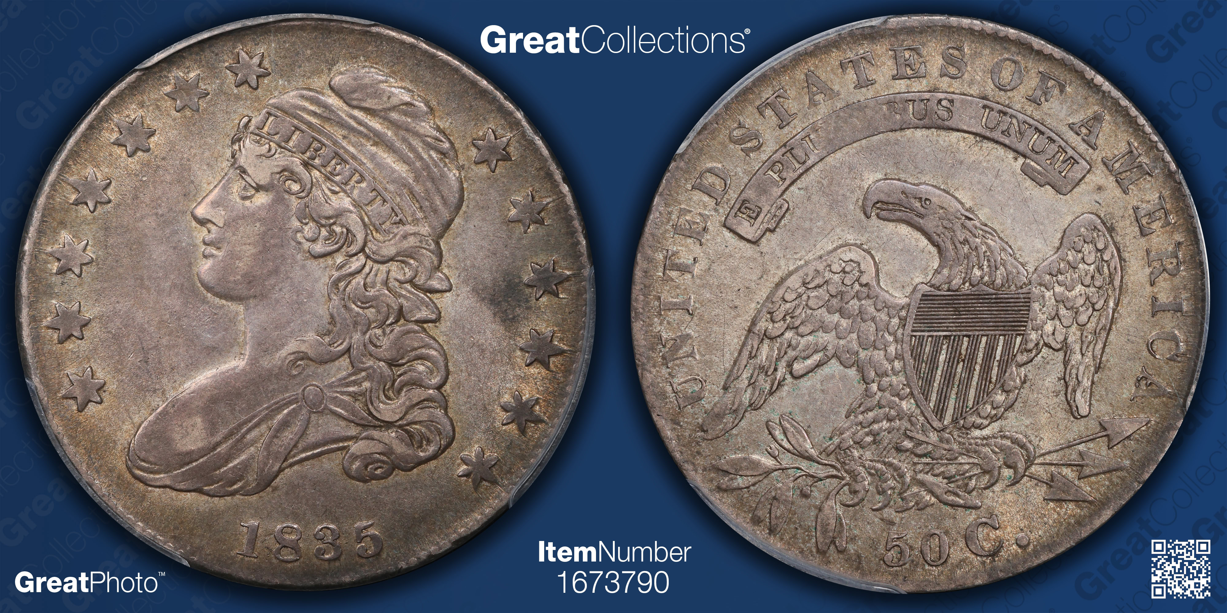 1835 Capped Bust Half Dollar Overton 109 PCGS AU-55 (CAC Green) (Item ...