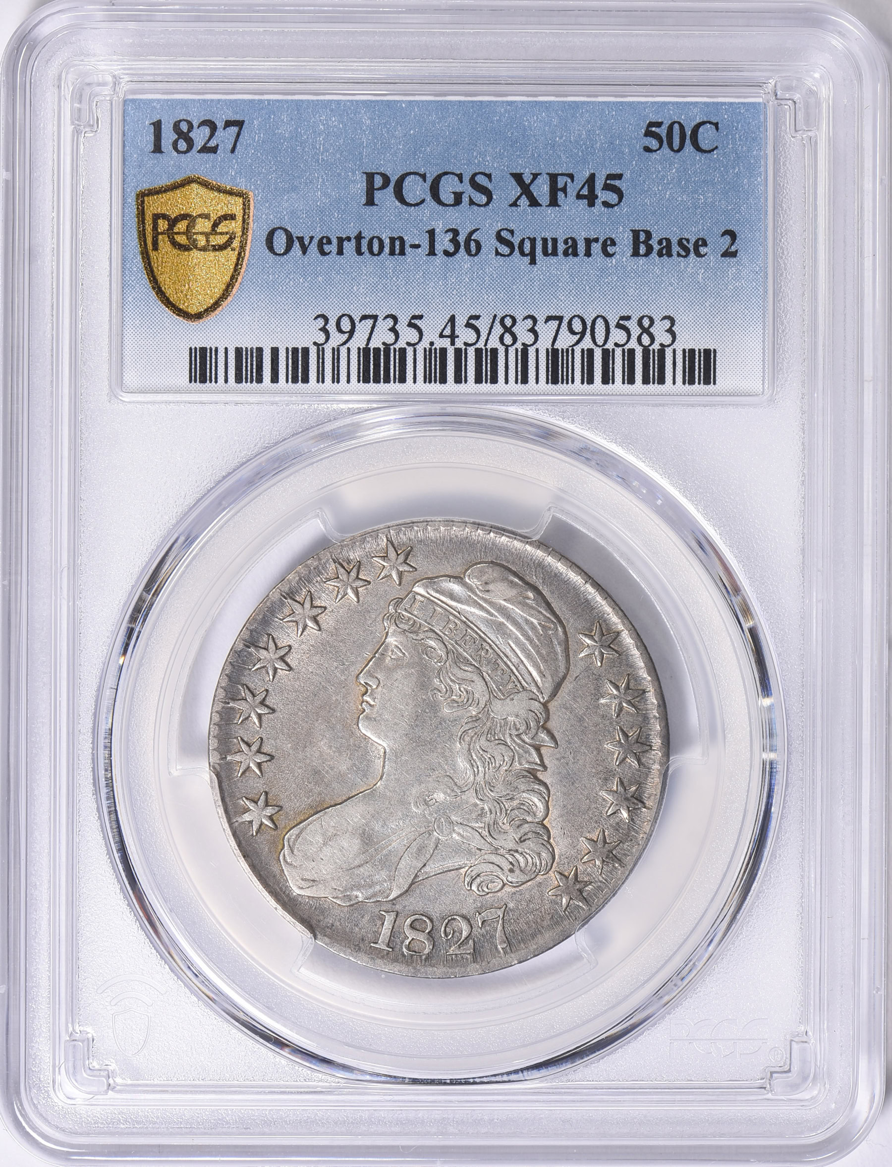 1827 Capped Bust Half Dollar Square Base 2 Overton 136 PCGS XF-45 (Item ...