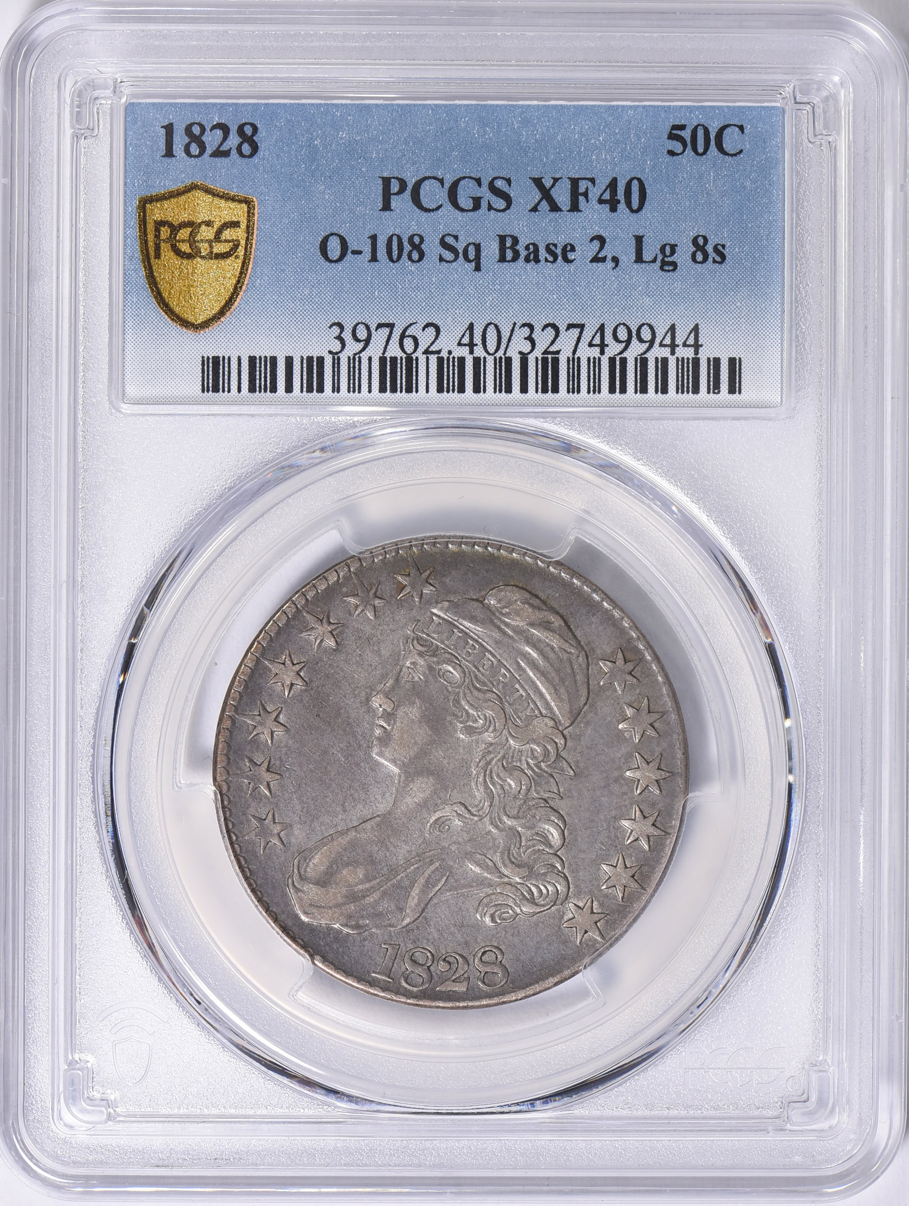 1828 Capped Bust Half Dollar Square Base 2, Large 8's Overton 108 PCGS XF-40 (Item 1673810 ...