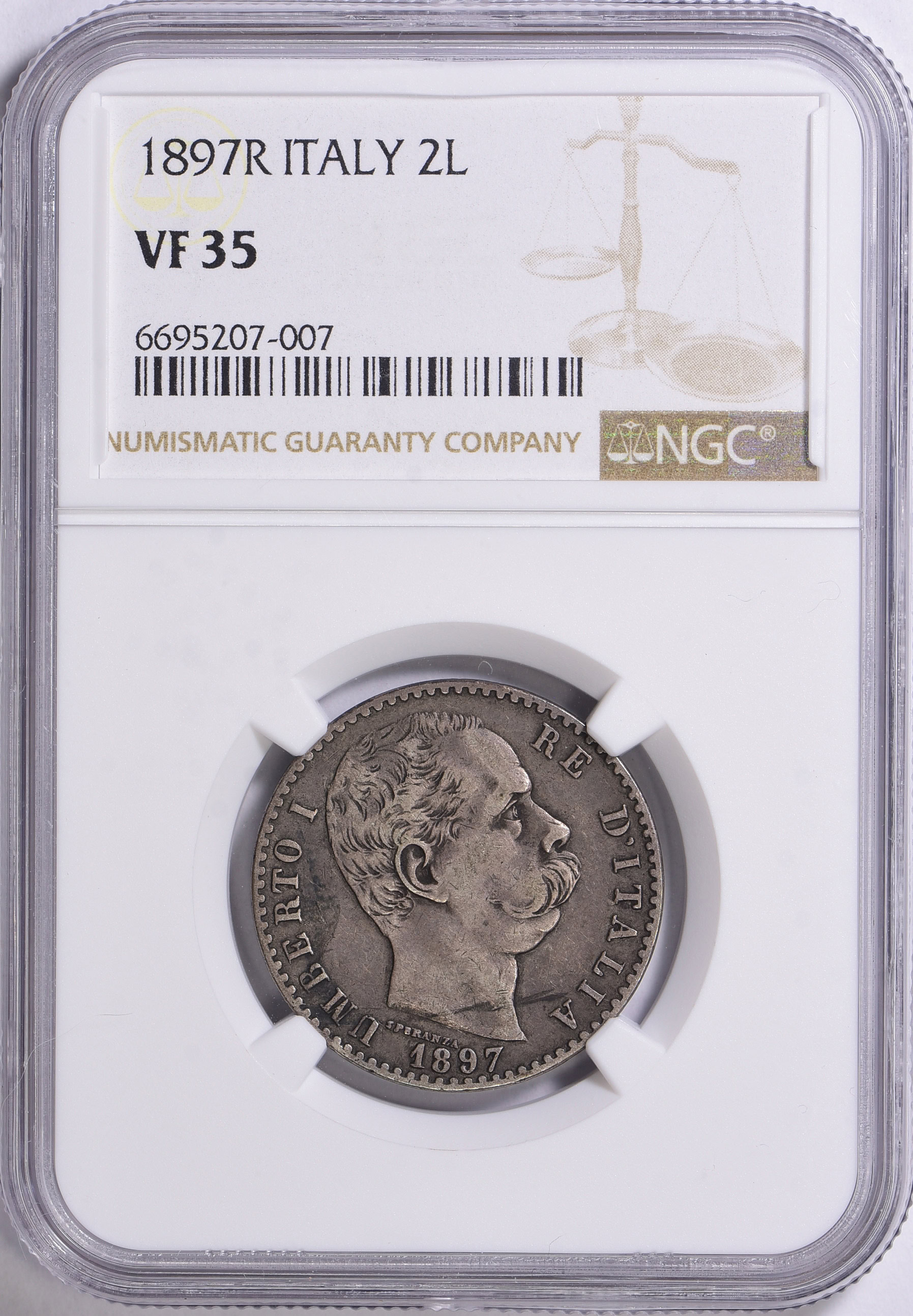 Italy 1897-R Silver 2 Lire KM-23 NGC VF-35 (Item 1673844) | GreatCollections Coin Auctions