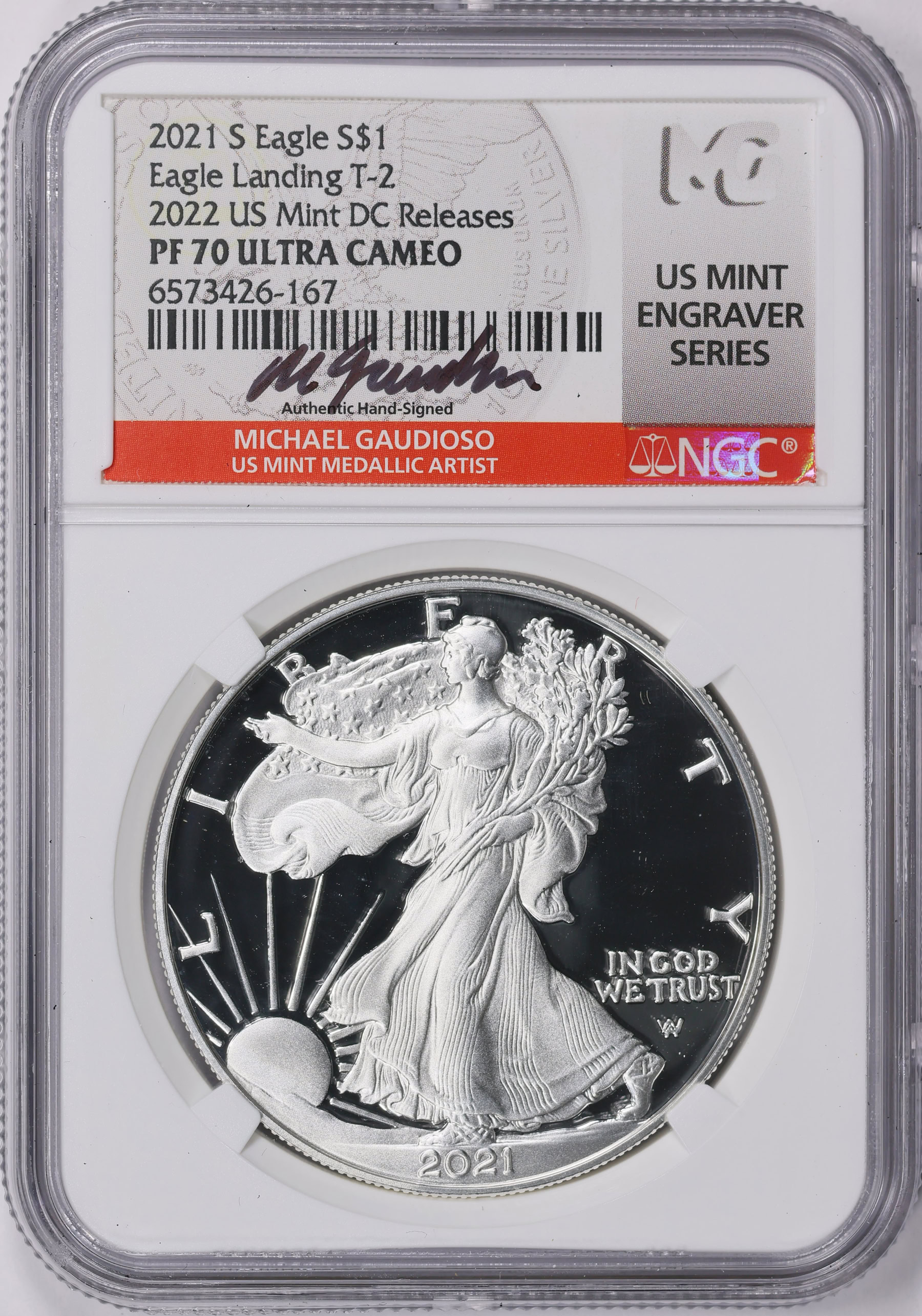 2021-S $1 Silver Eagle Type 2 2022 U.S. Mint DC Releases NGC Proof-70 UC (Michael Gaudioso ...