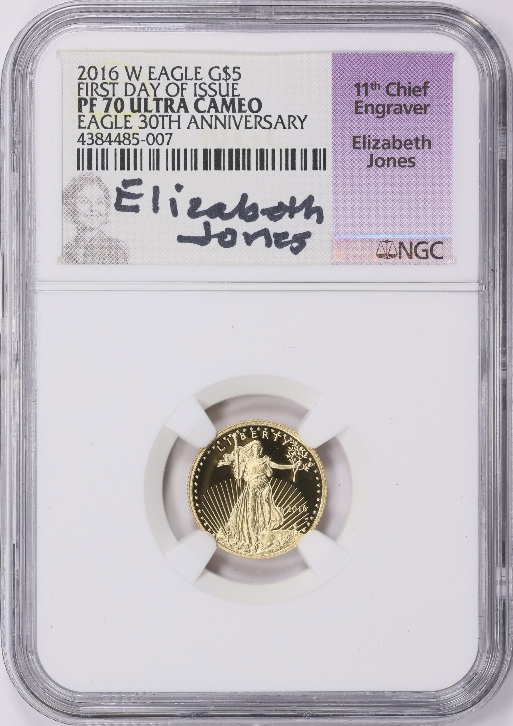 2016-W $5 Tenth-Ounce Gold American Eagle First Day of Issue 30th Anniversary NGC Proof-70 UC ...