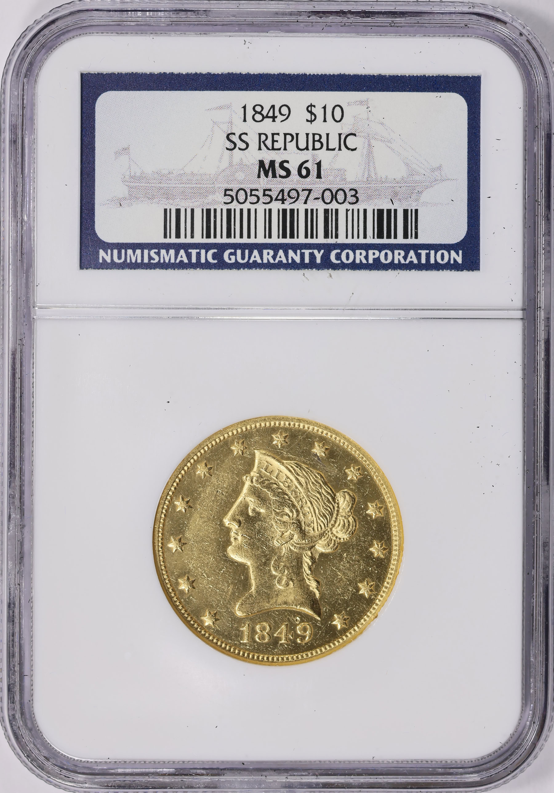 1849 Liberty Gold Eagle Shipwreck SS Republic in Presentation Case and With Lost Gold of the ...