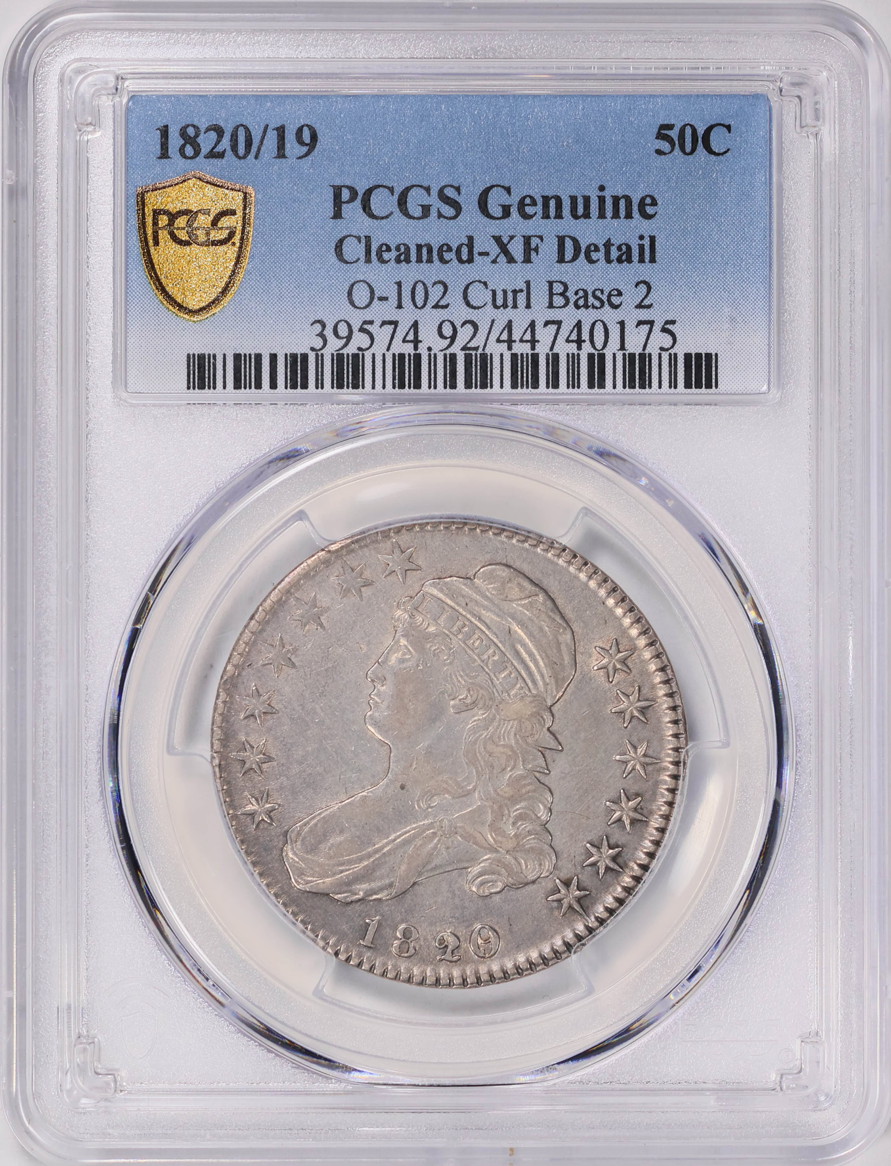 1820/19 Capped Bust Half Dollar Curl Base 2 Overton 102 PCGS Genuine XF ...