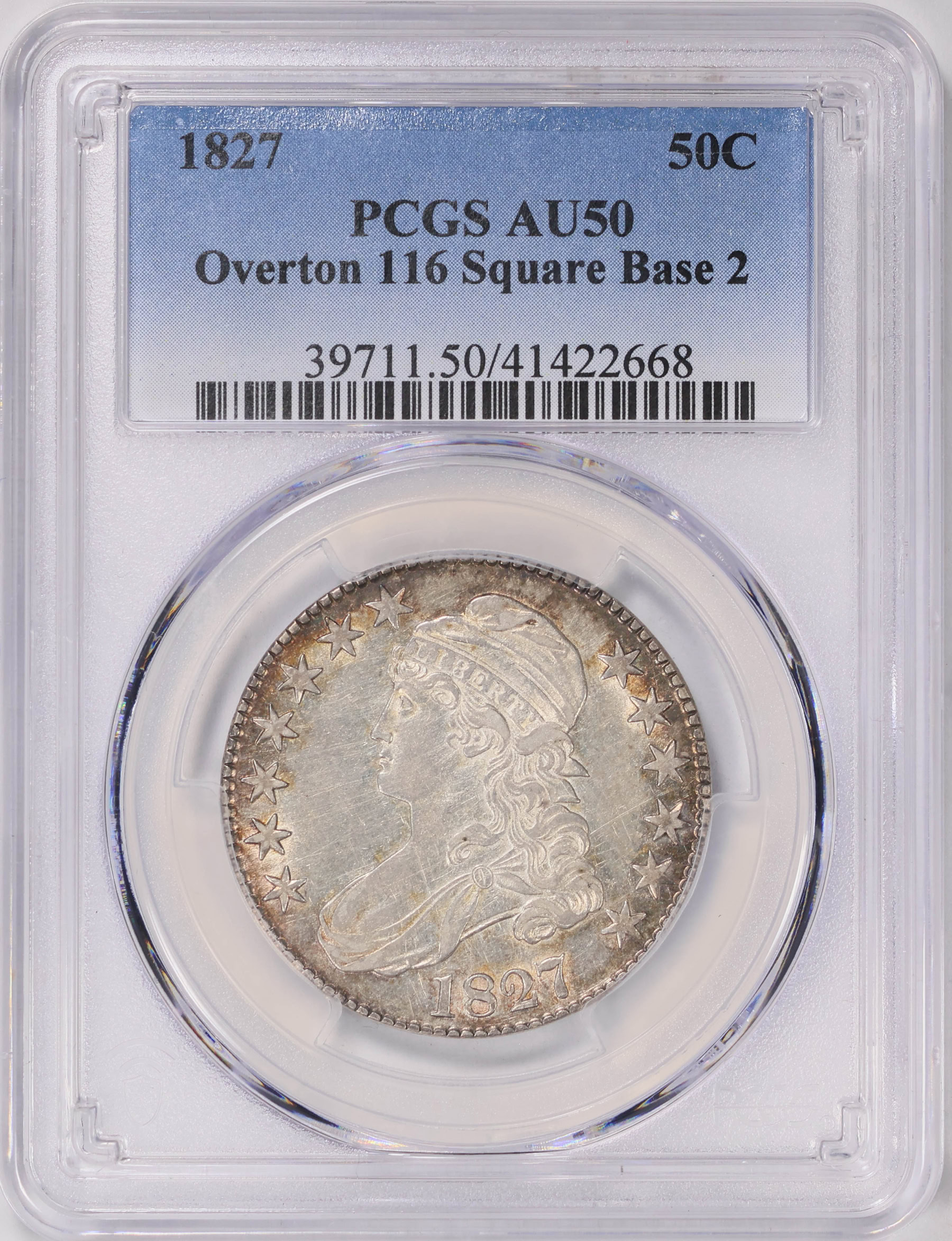 1827 Capped Bust Half Dollar Square Base 2 Overton 116 PCGS AU-50 ...