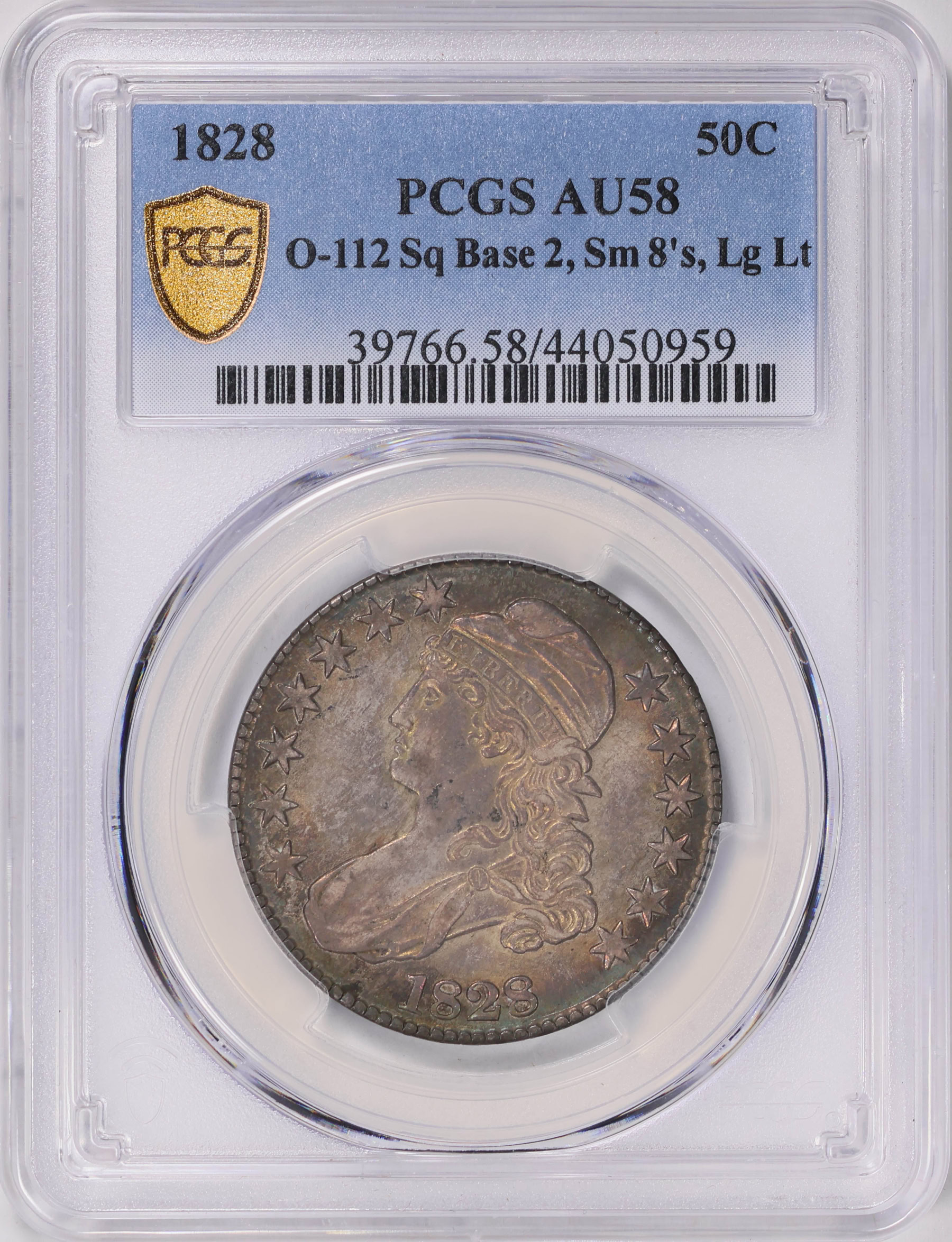 1828 Capped Bust Half Dollar Square Base 2, Small 8's, Large Letter Overton 112 PCGS AU-58 ...