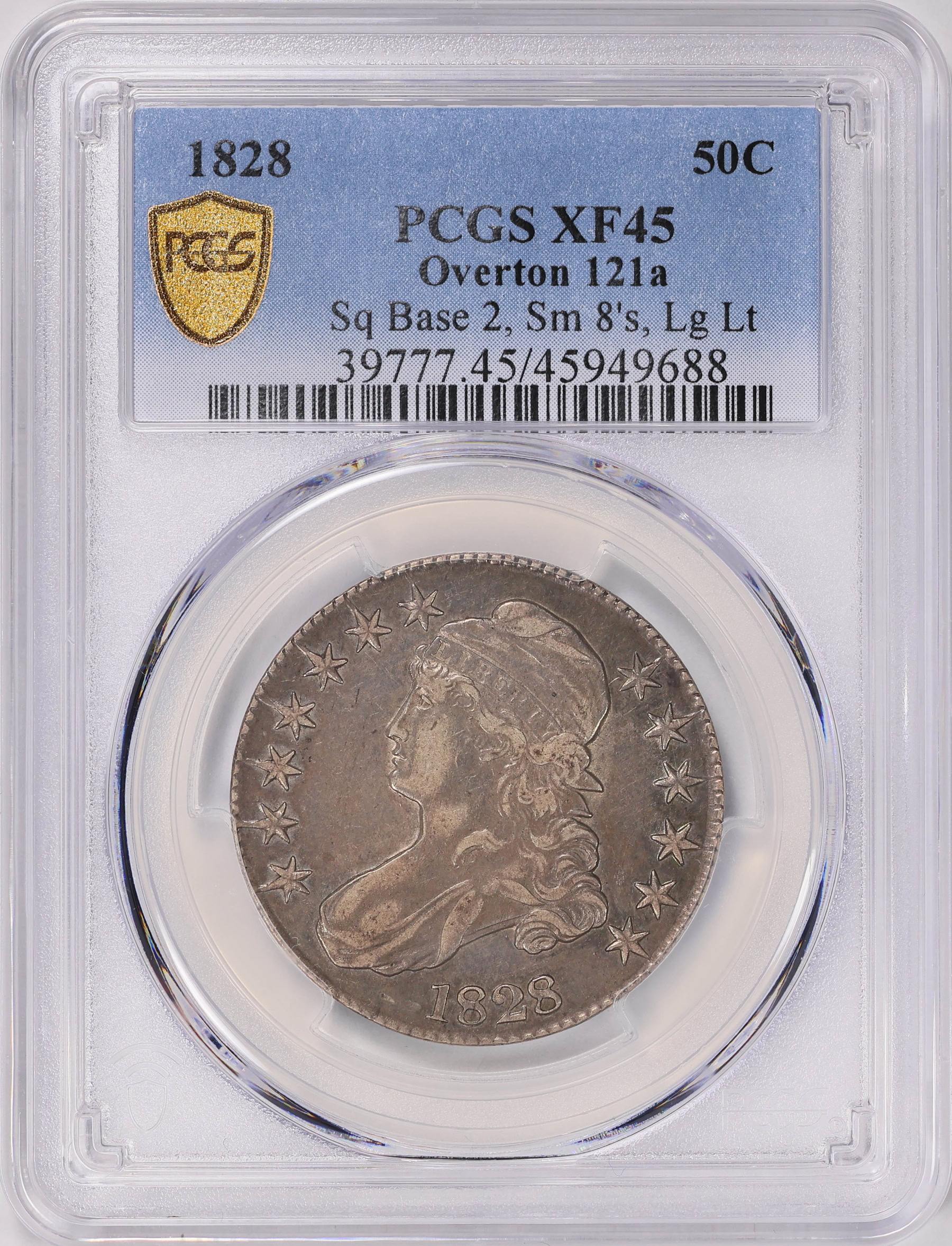 1828 Capped Bust Half Dollar Square Base 2, Small 8's, Large Letters Overton 121a PCGS XF-45 ...