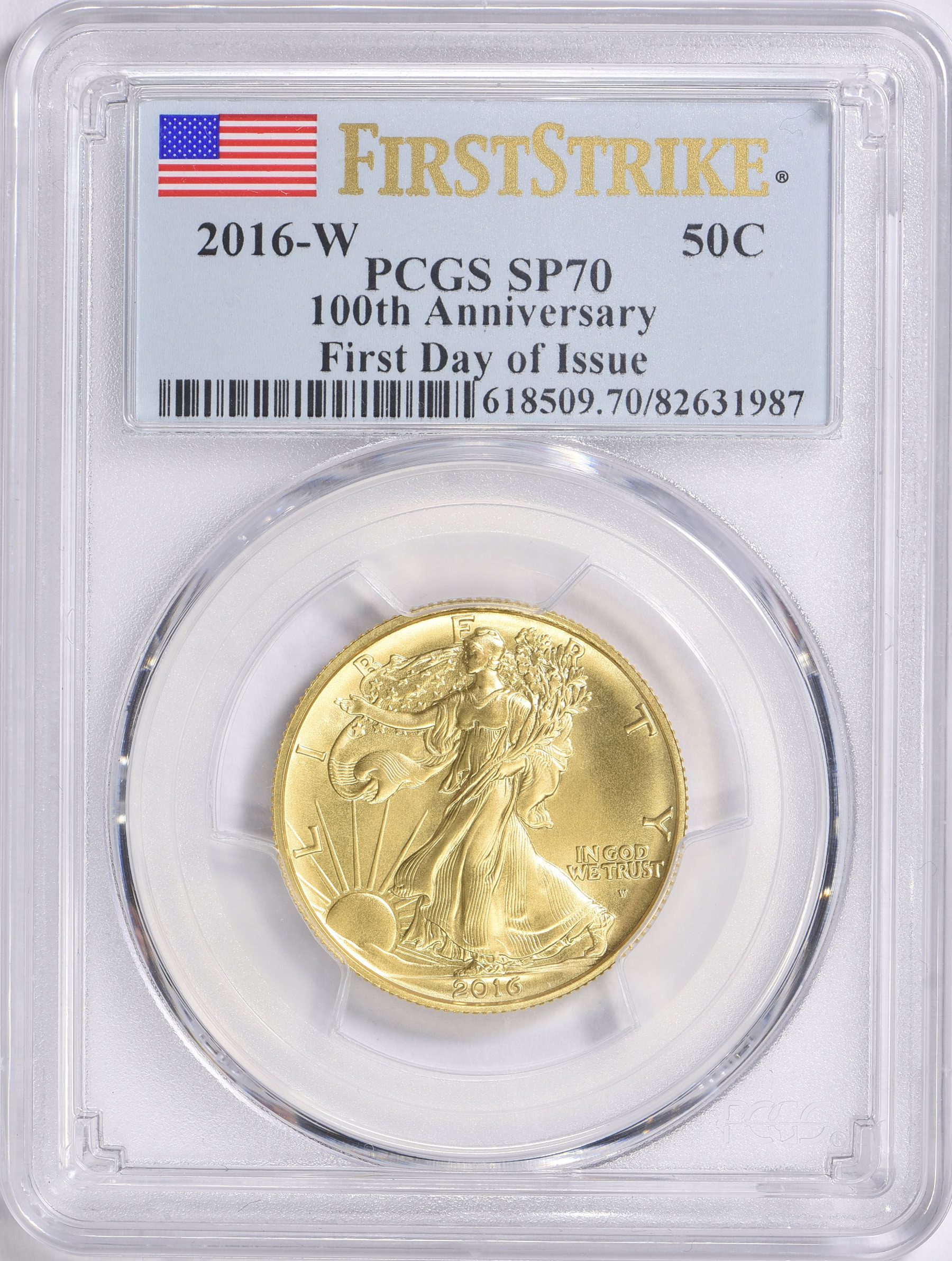 2016-W Gold Walking Liberty Half Dollar 100th Anniversary. First Strike ...