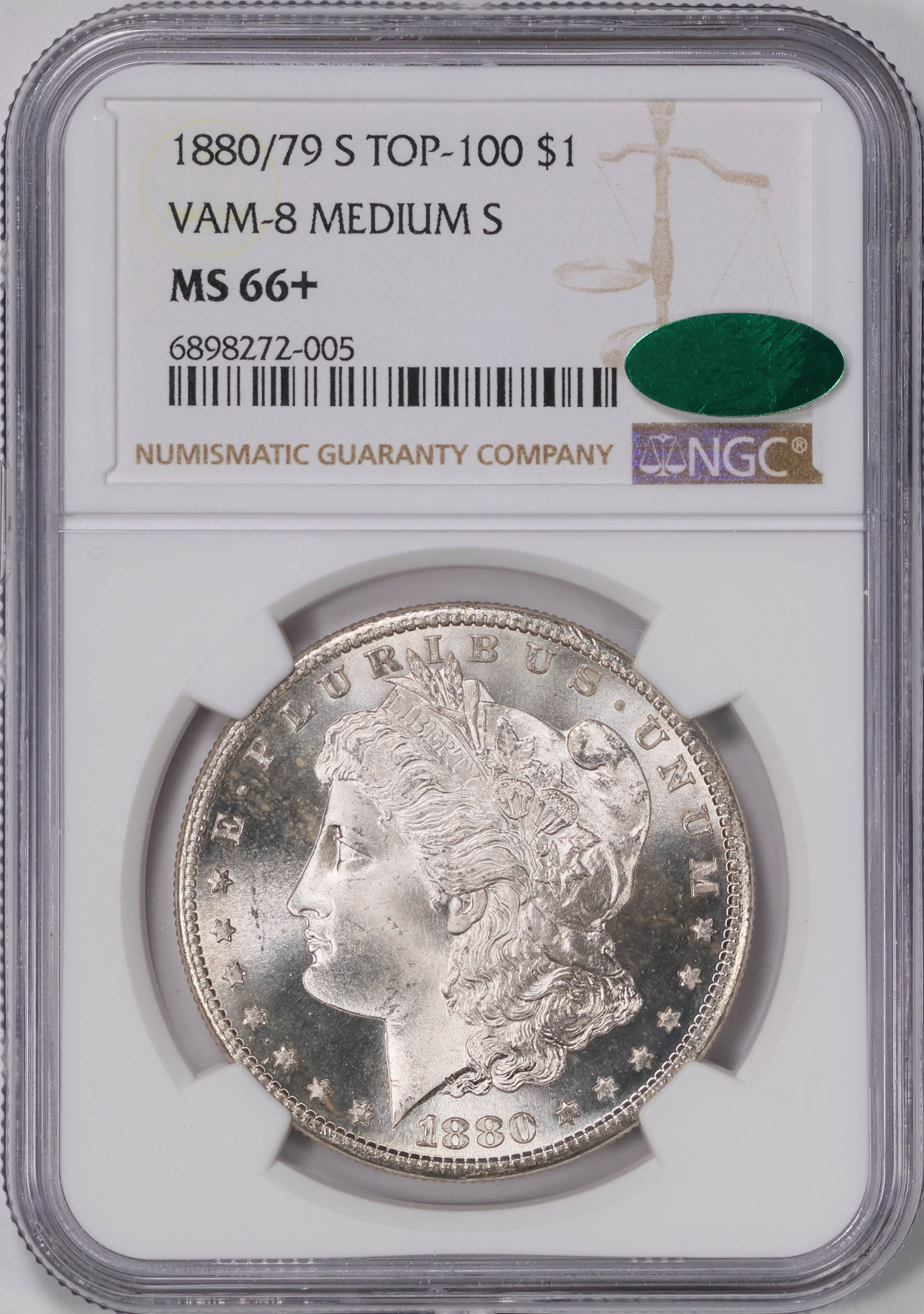 1880/79-S Morgan Silver Dollar Medium S VAM-8 Top 100 NGC MS-66+ (CAC Green) (Item 1674177 ...
