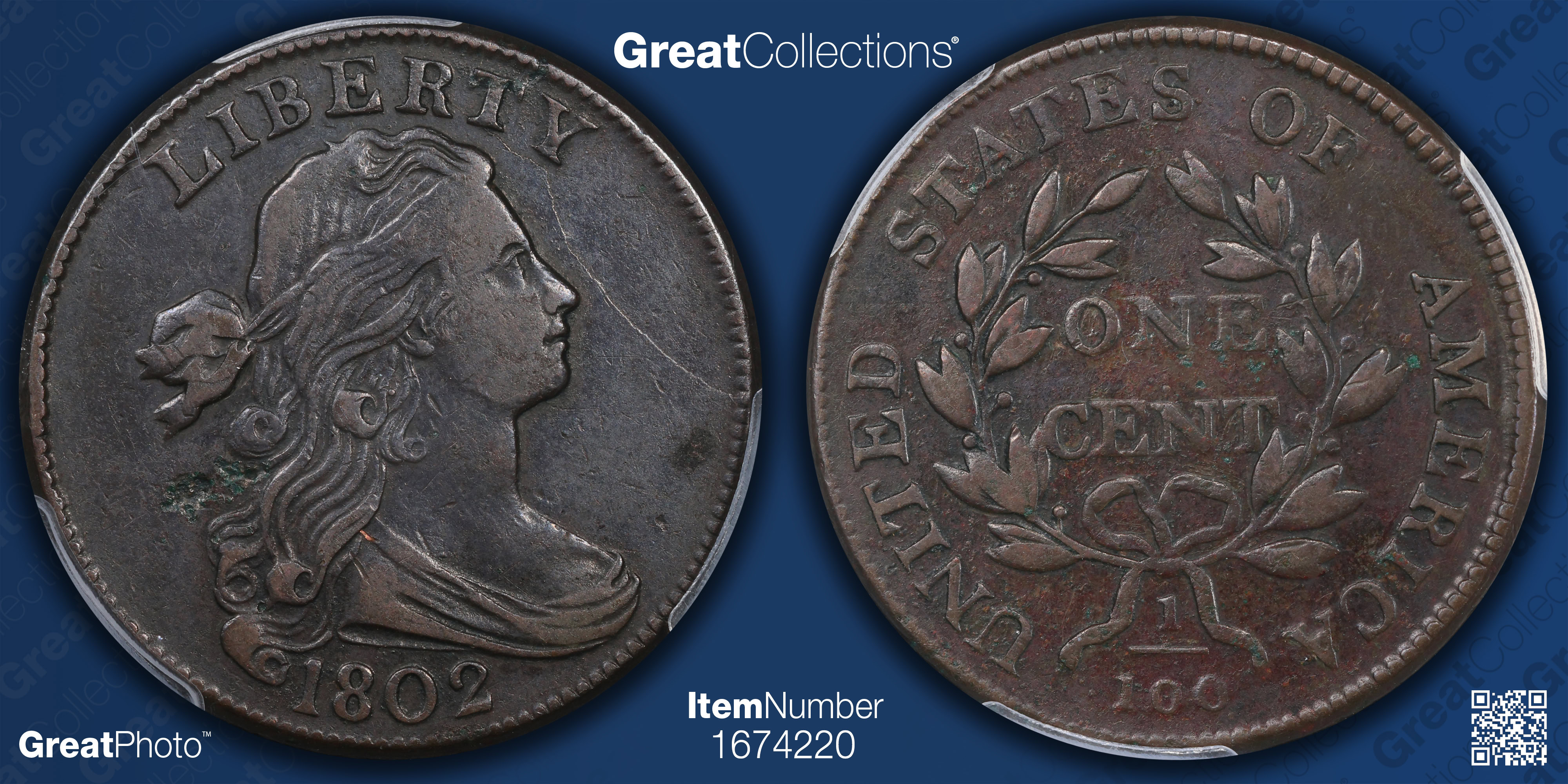 1802 Draped Bust Cent PCGS VF-35 BN (Item 1674220) | GreatCollections ...