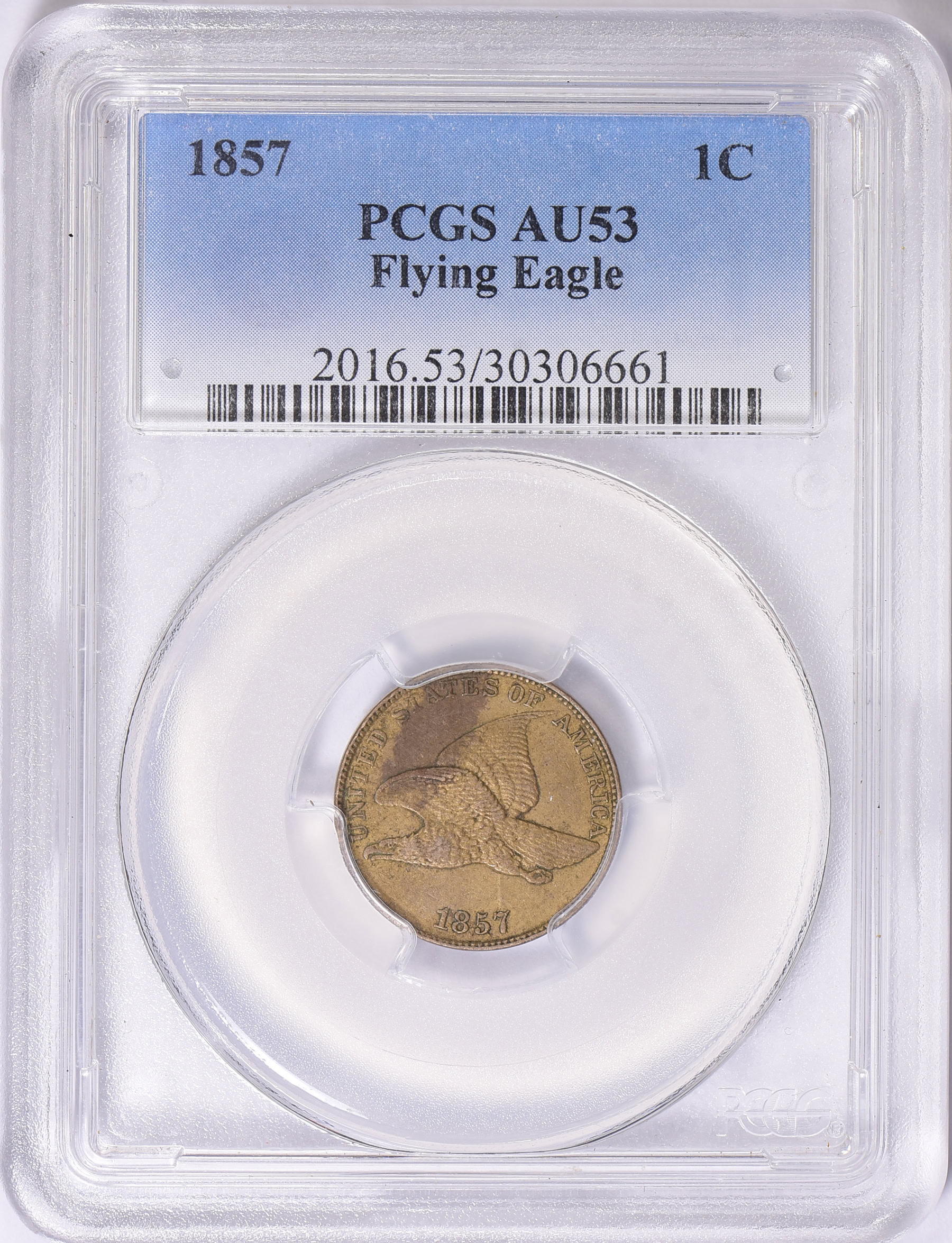 1857 Flying Eagle Cent PCGS AU-53 (Item 1674223) | GreatCollections Coin Auctions