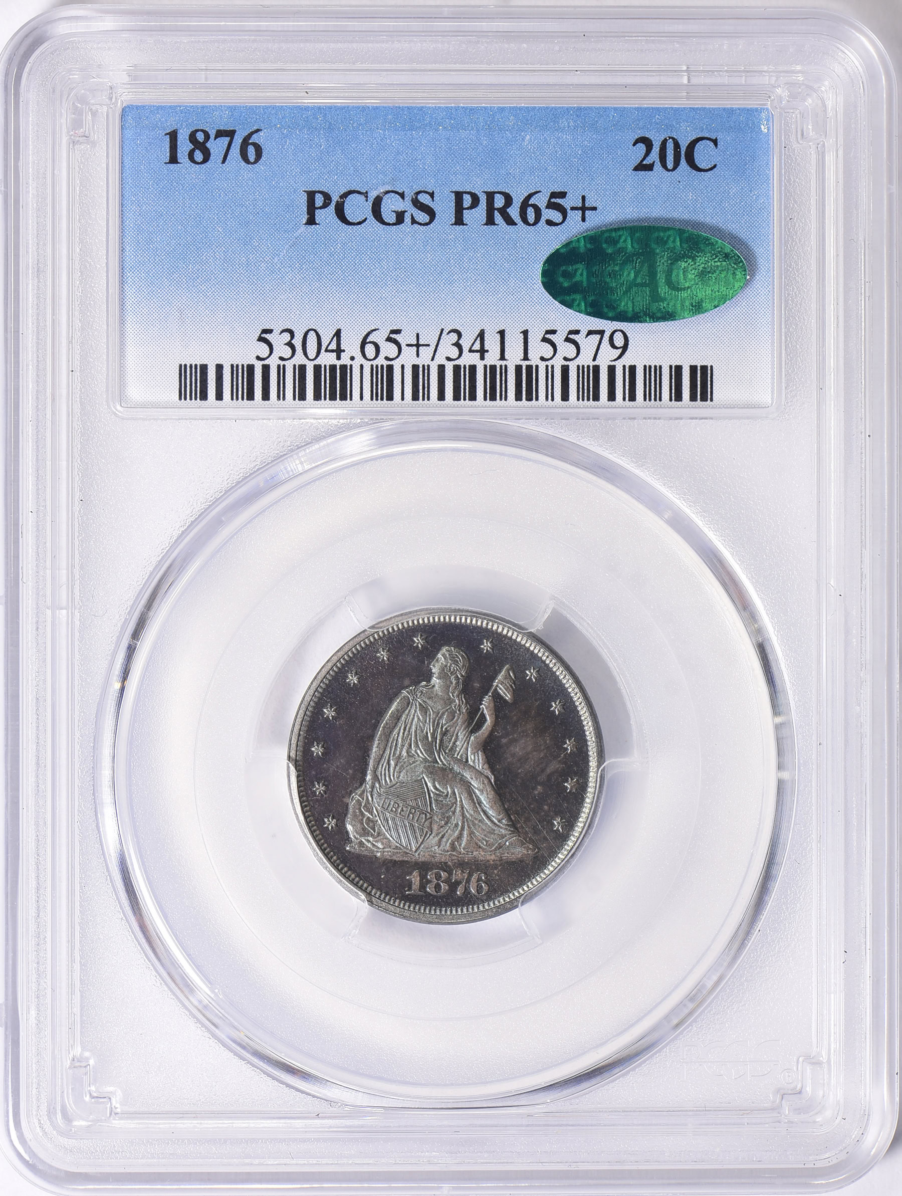 1876 Twenty-Cent Piece PCGS Proof-65+ (CAC Green) (Toned) (Item 1674244 ...