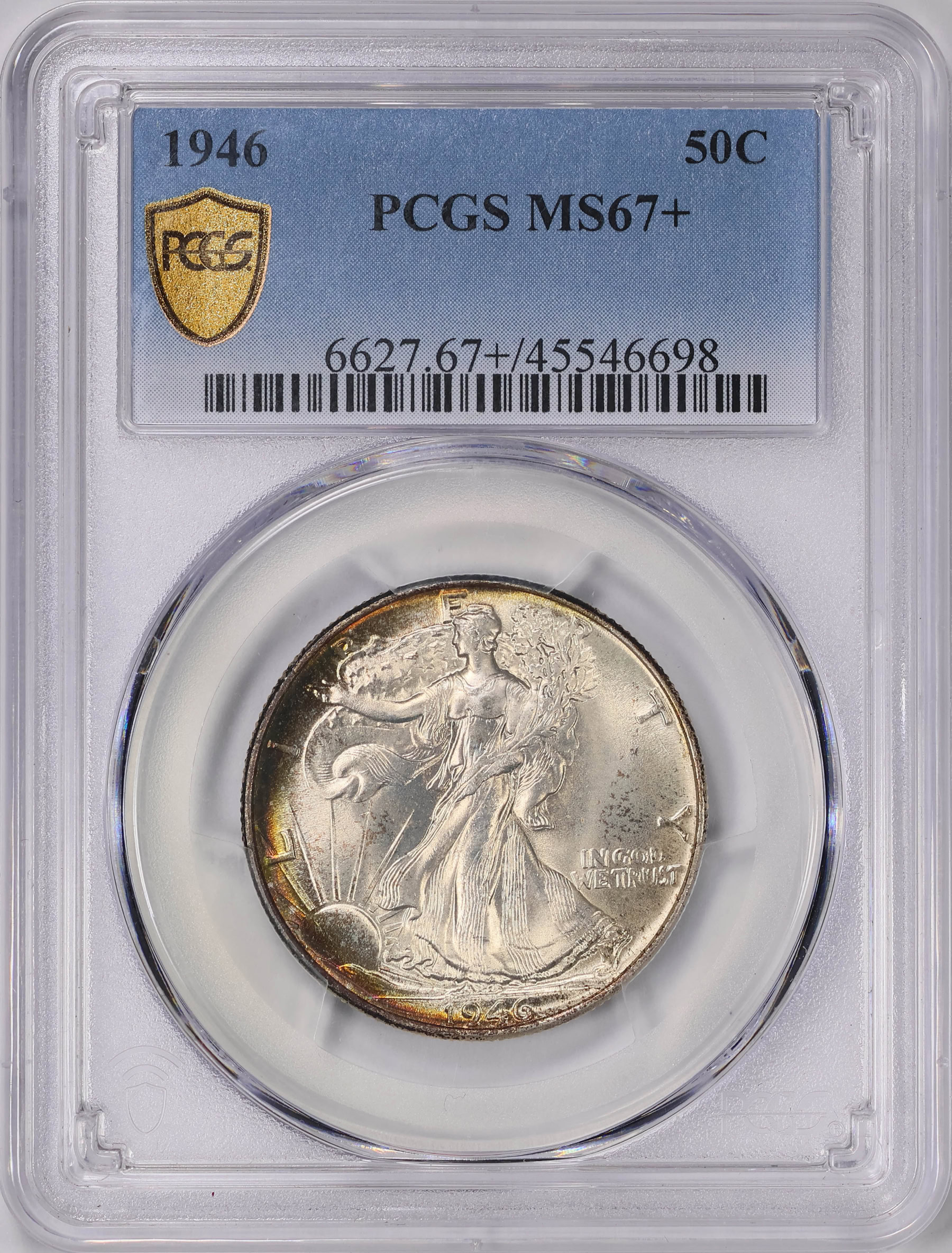 1946 Walking Liberty Half Dollar PCGS MS-67+ (Toned) (Item 1674251) | GreatCollections Coin Auctions