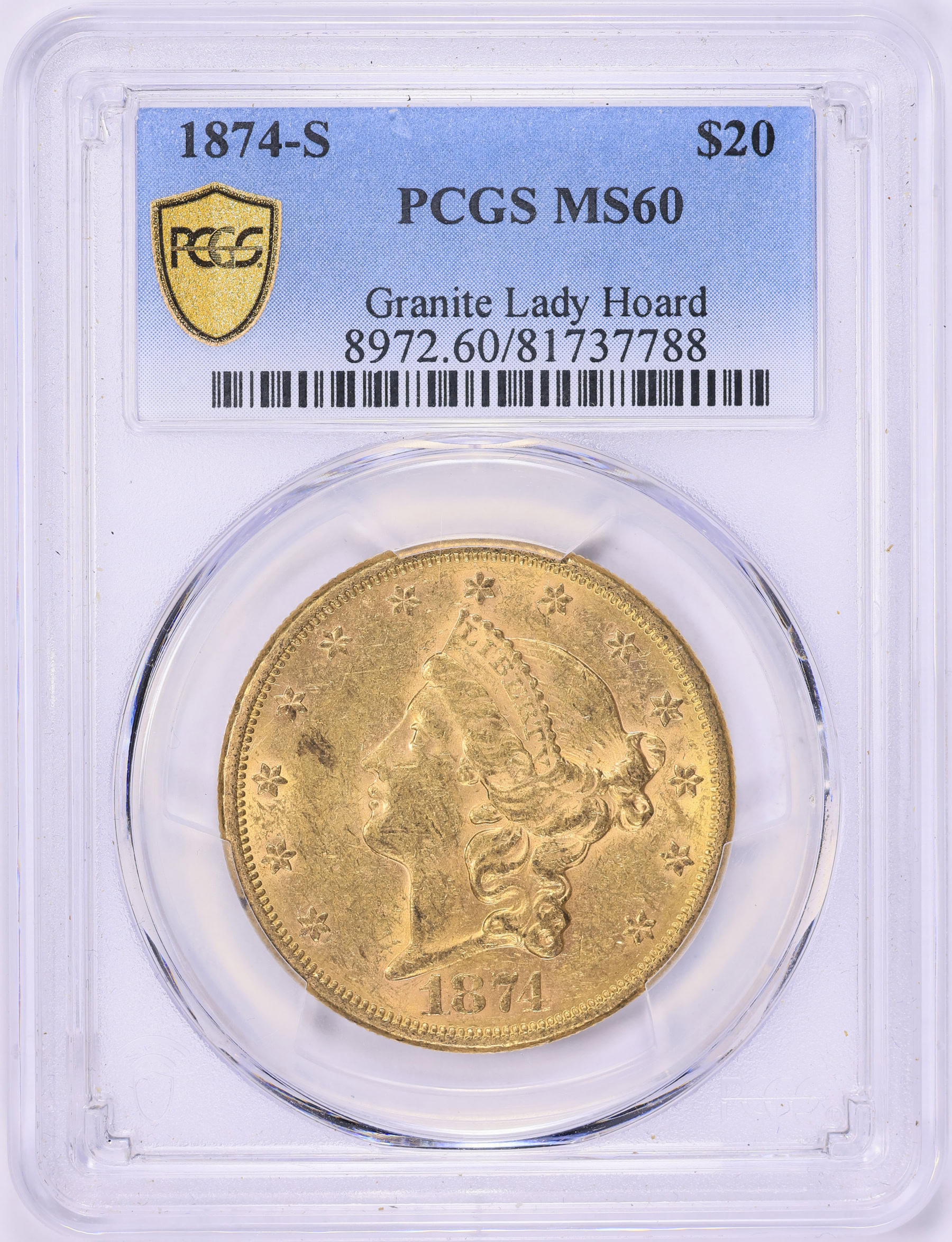 1874-S Liberty Gold Double Eagle PCGS MS-60 (Granite Lady Hoard) (Item ...