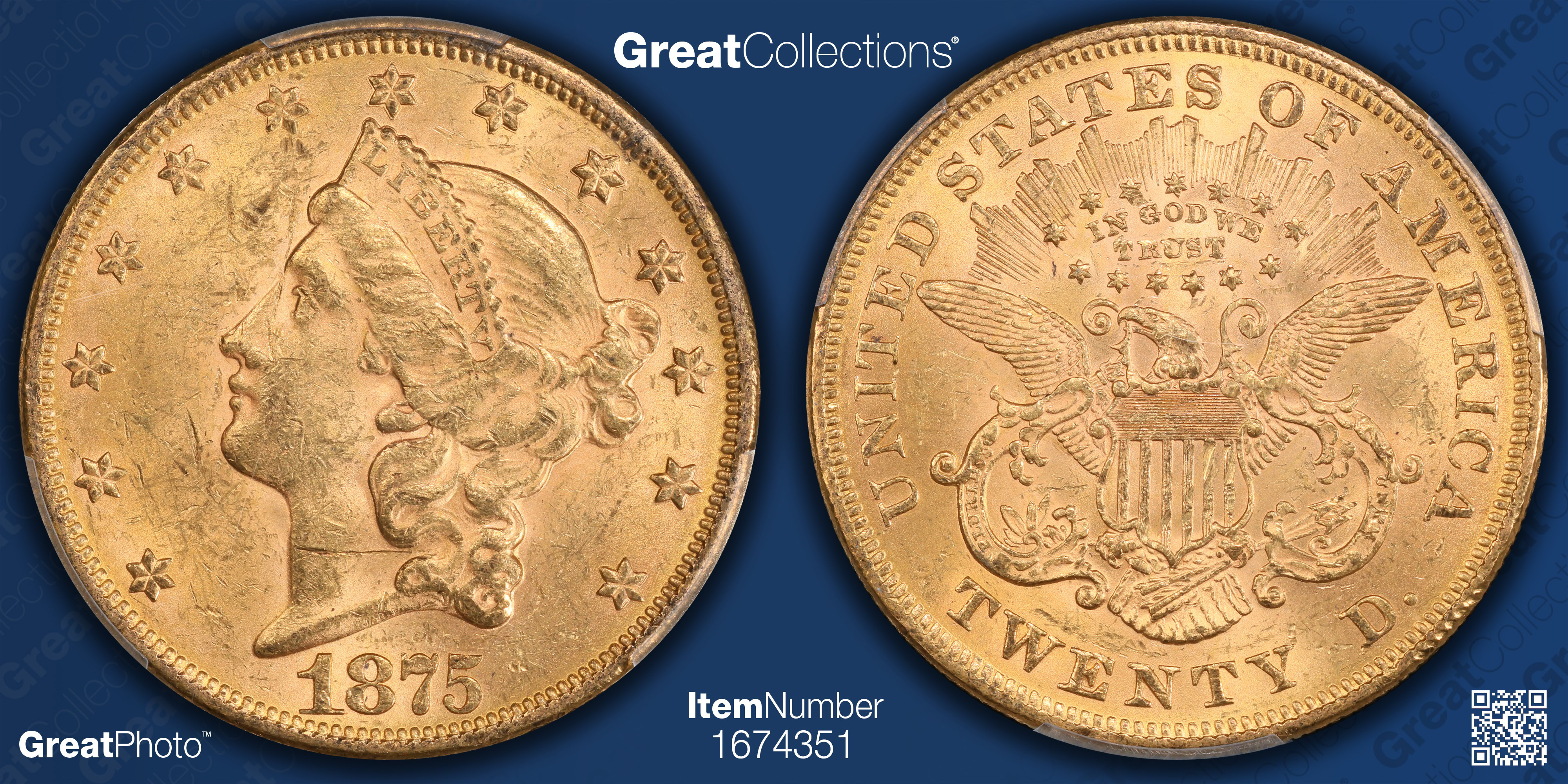 1875 Liberty Gold Double Eagle PCGS MS-61 (Granite Lady Hoard) (Item ...