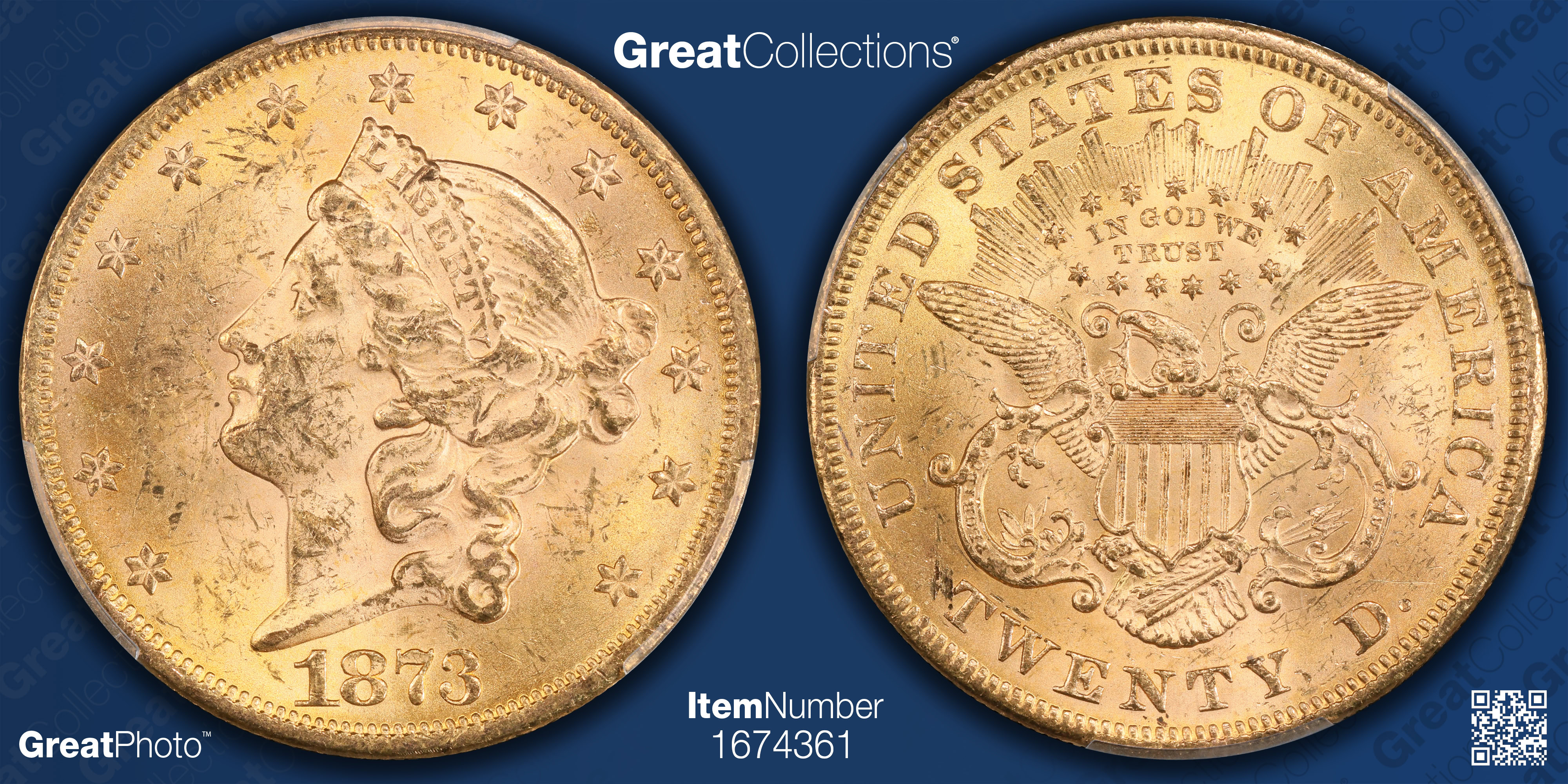 1873 Liberty Gold Double Eagle Open 3 PCGS MS-61 (Item 1674361 ...
