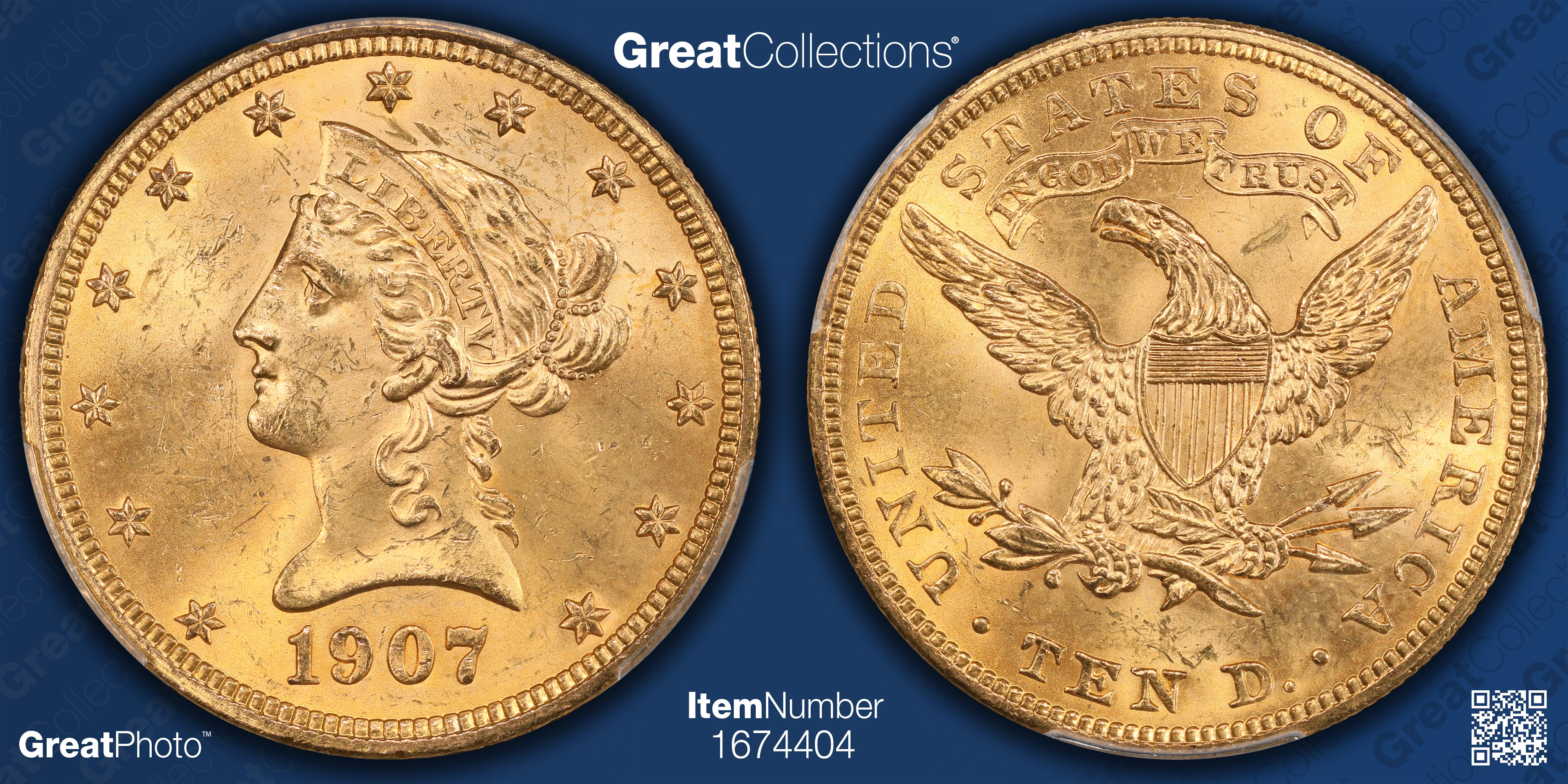 1907 Liberty Gold Eagle PCGS MS-64 (Item 1674404) | GreatCollections ...