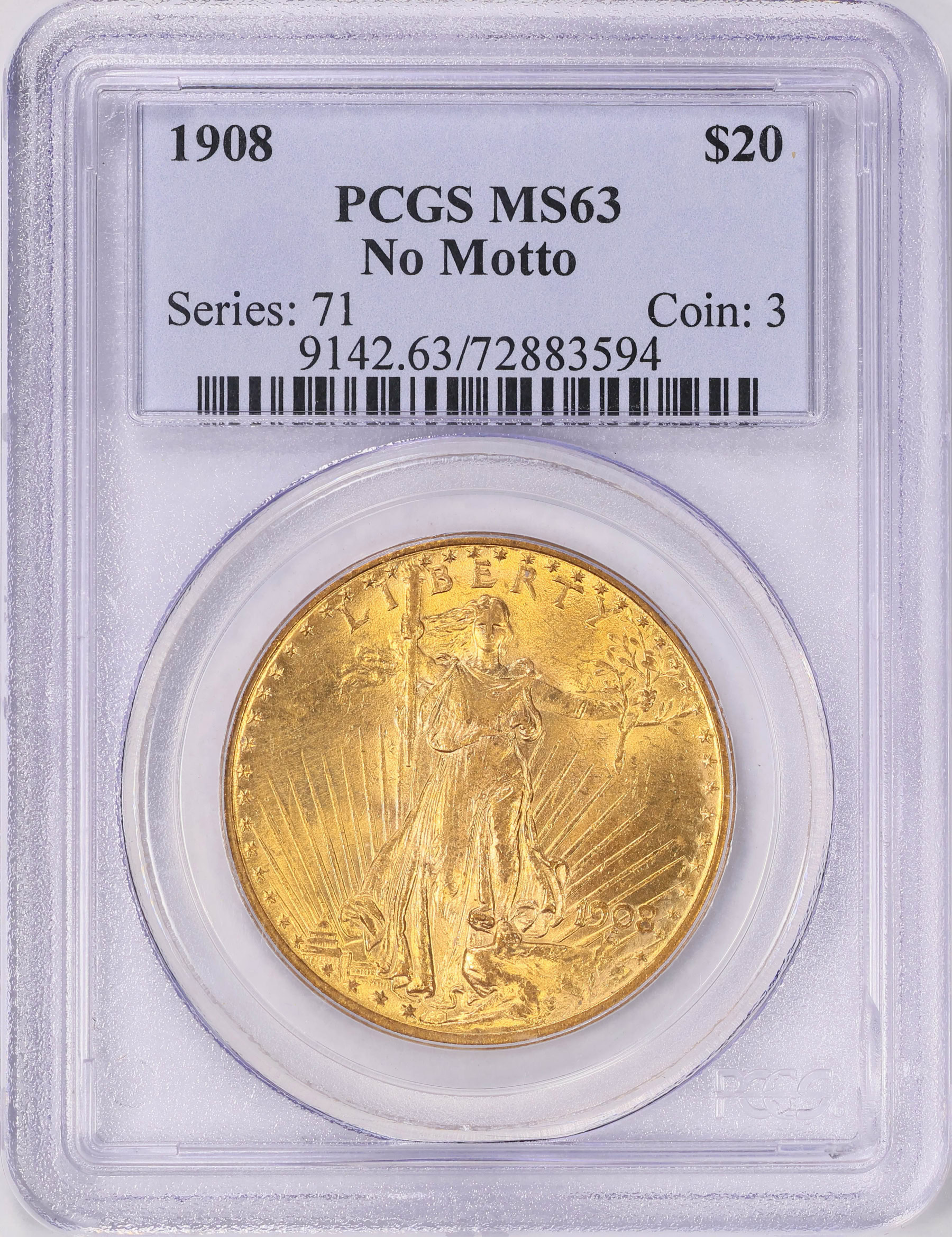 1908 Saint-Gaudens Gold Double Eagle No Motto PCGS MS-63 (Item 1674494) | GreatCollections Coin ...