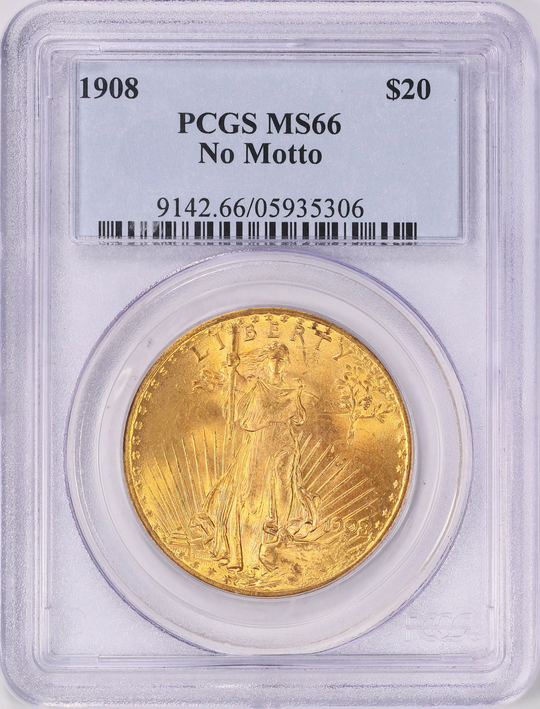 1908 Saint-Gaudens Gold Double Eagle No Motto PCGS MS-66 (Item 1674511) | GreatCollections Coin ...