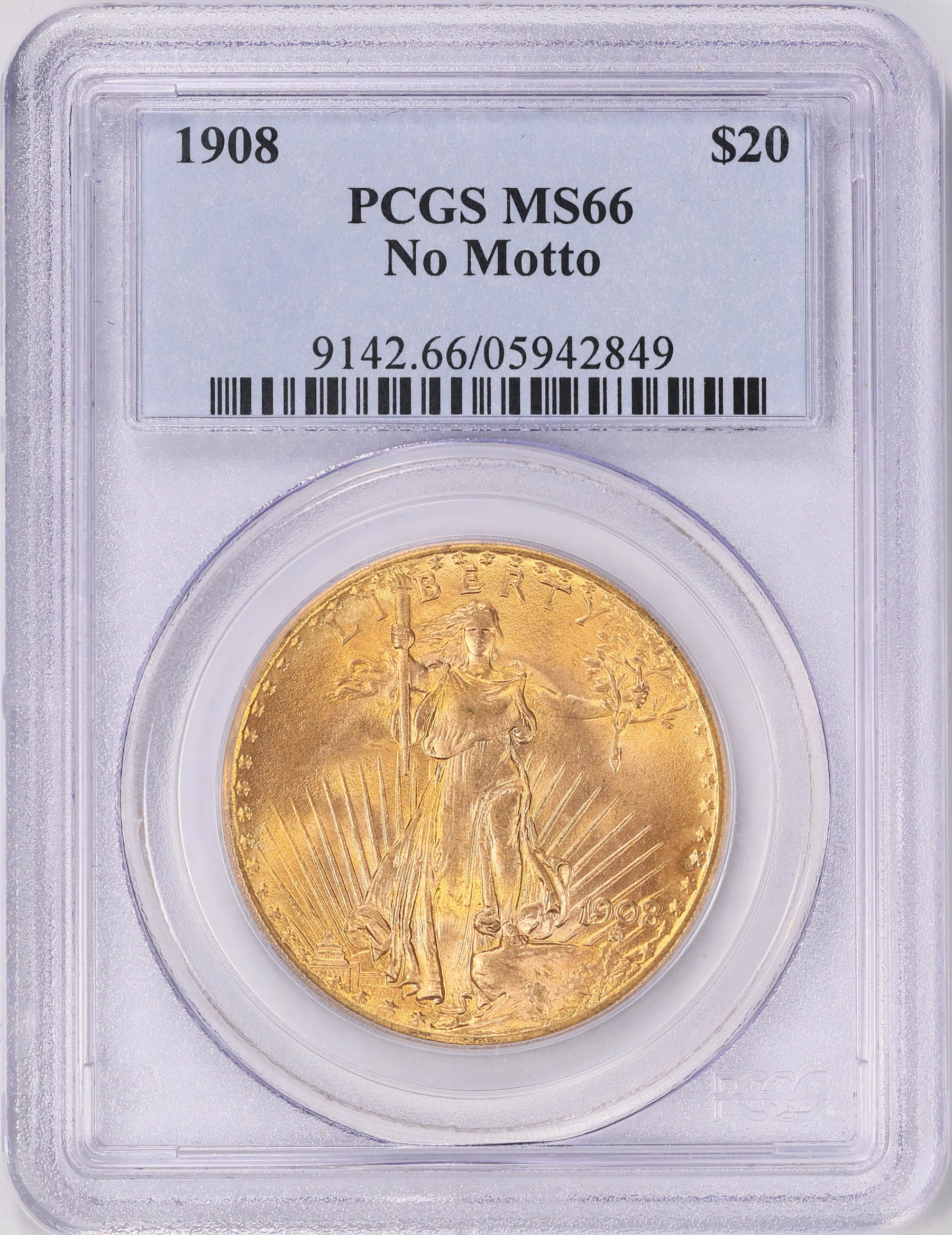 1908 Saint-Gaudens Gold Double Eagle No Motto PCGS MS-66 (Item 1674512) | GreatCollections Coin ...