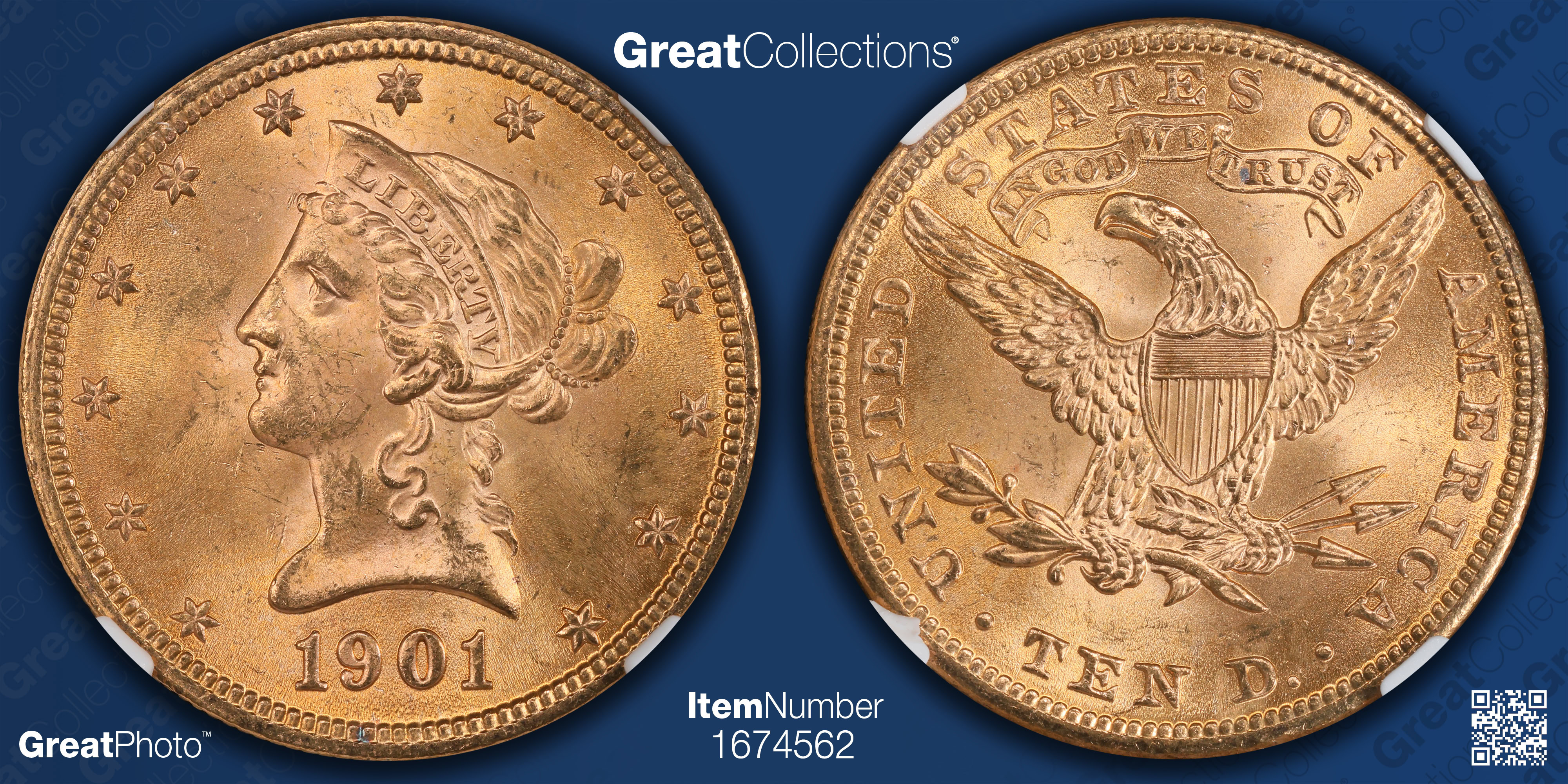 1901 Liberty Gold Eagle NGC MS-64+ (Item 1674562) | GreatCollections ...