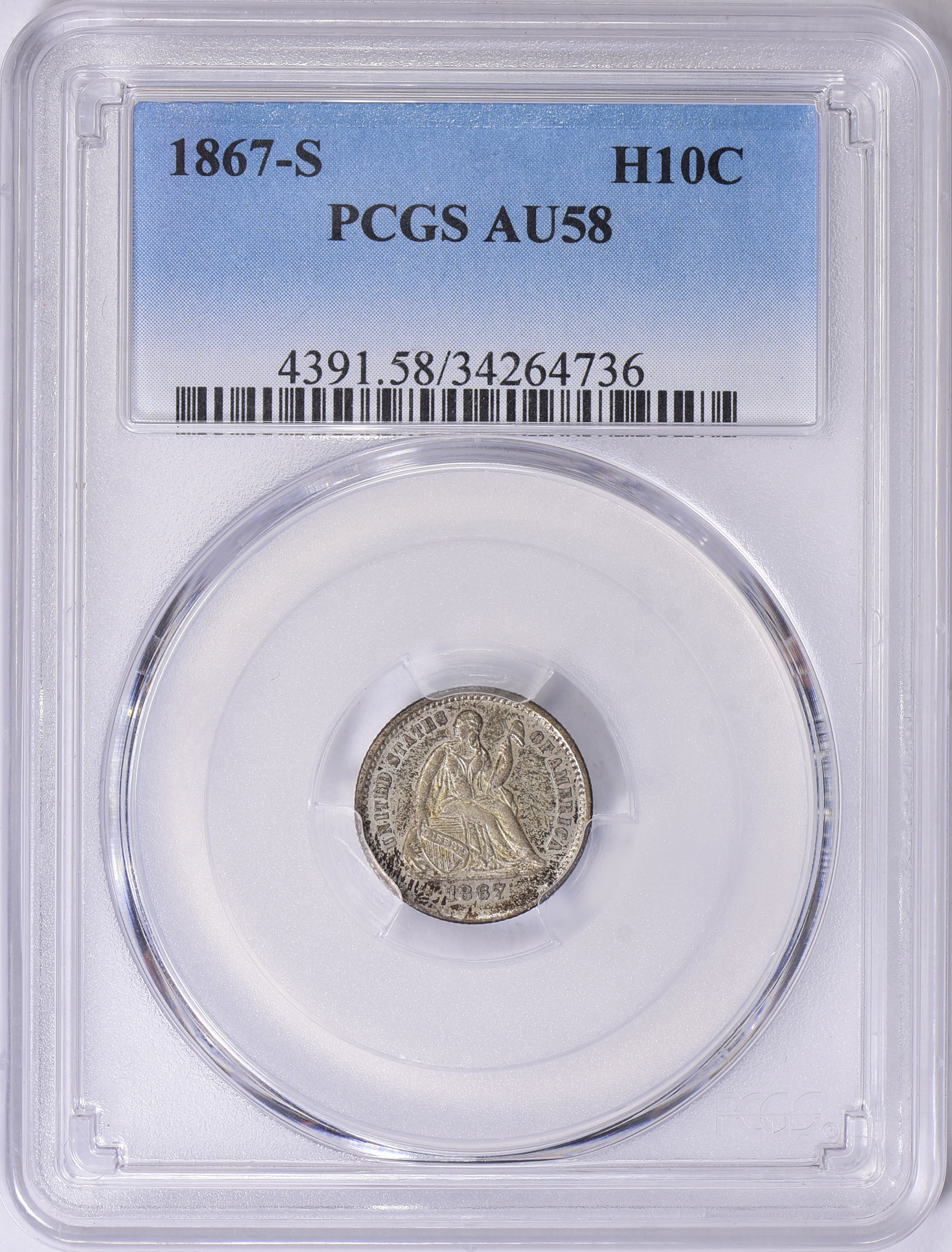 1867-S Seated Liberty Half Dime PCGS AU-58 (Item 1674898) | GreatCollections Coin Auctions
