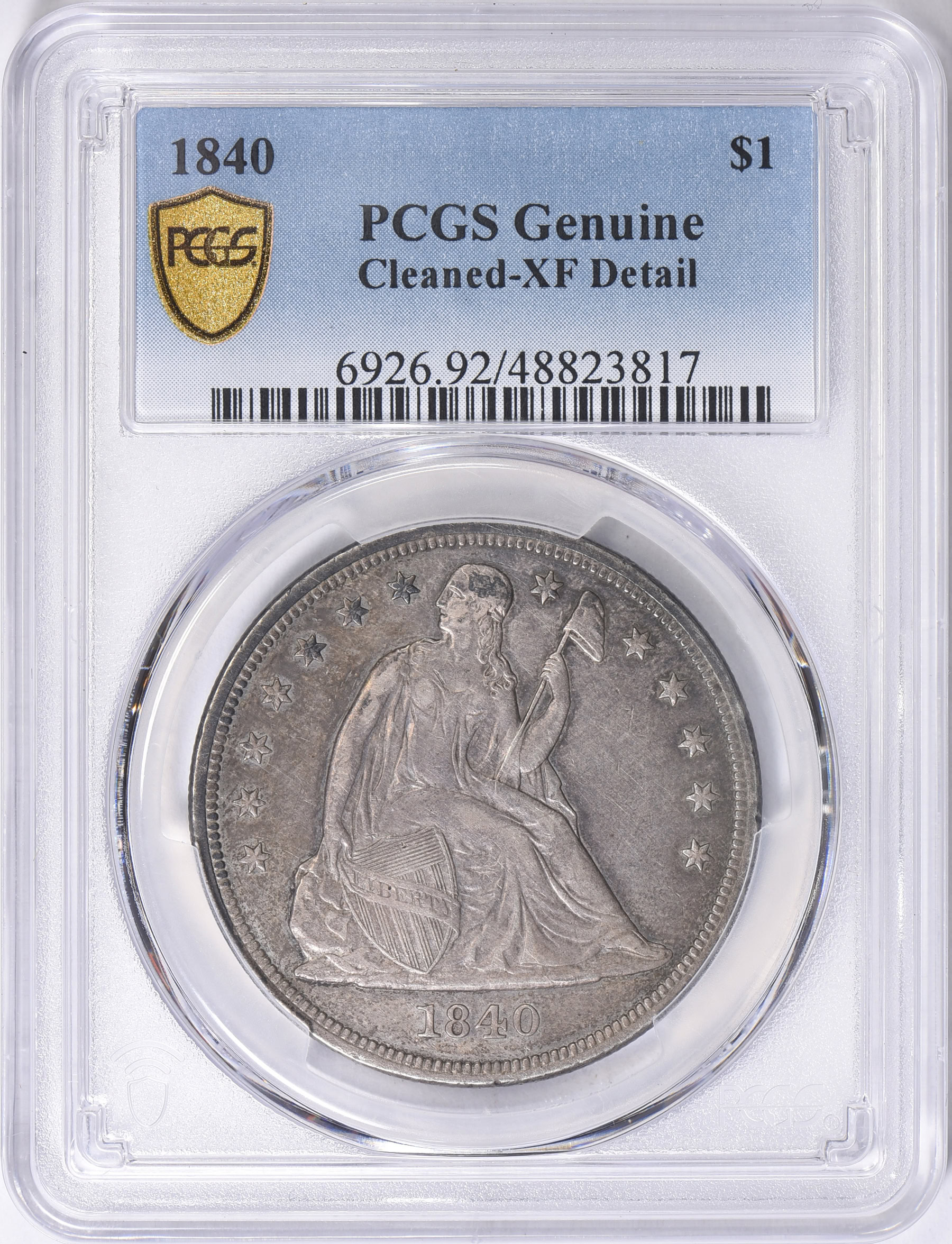 1840 Seated Liberty Silver Dollar PCGS Genuine XF Details (Item 1674900) | GreatCollections Coin ...
