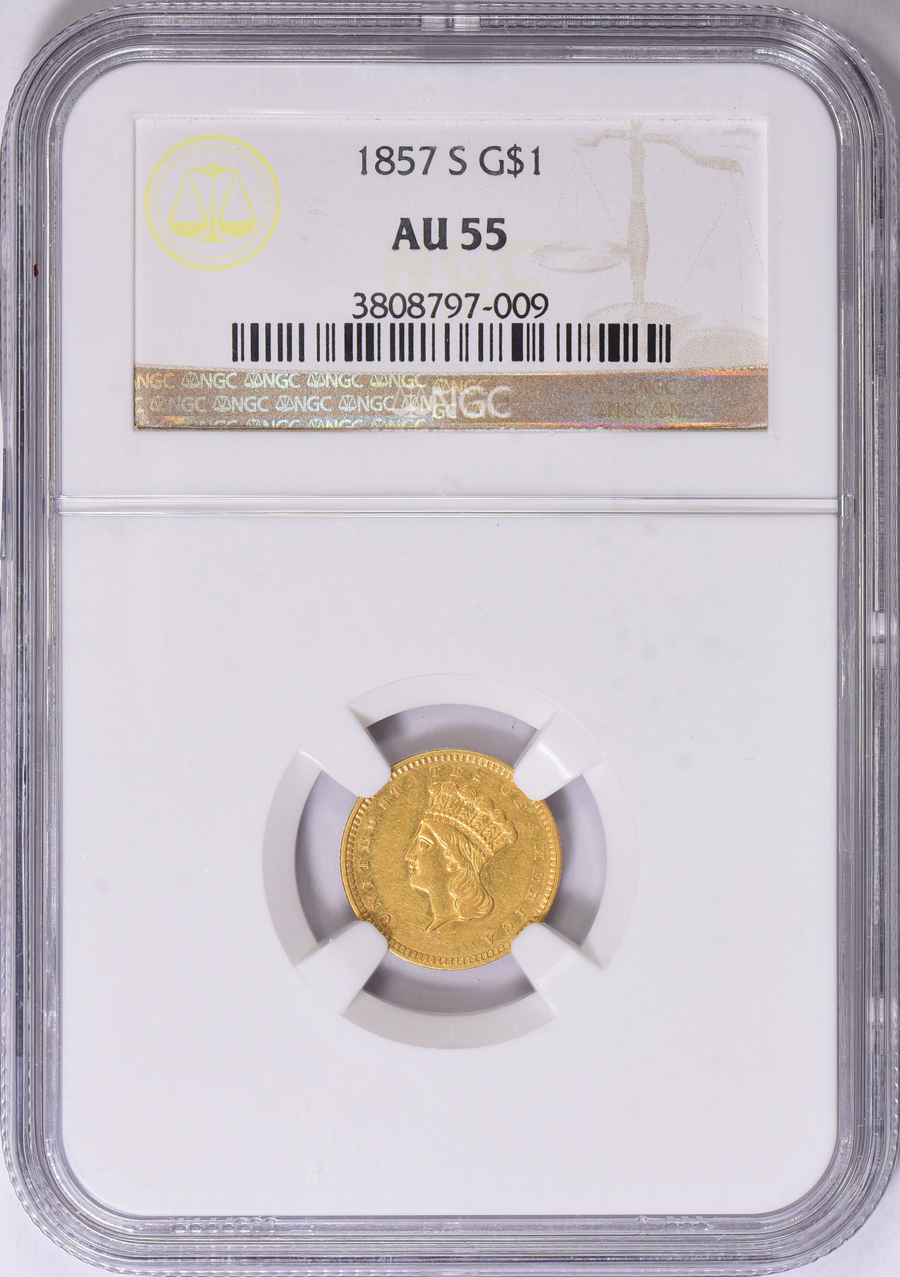 1857-S Indian Princess Gold Dollar NGC AU-55 (Item 1674913 ...