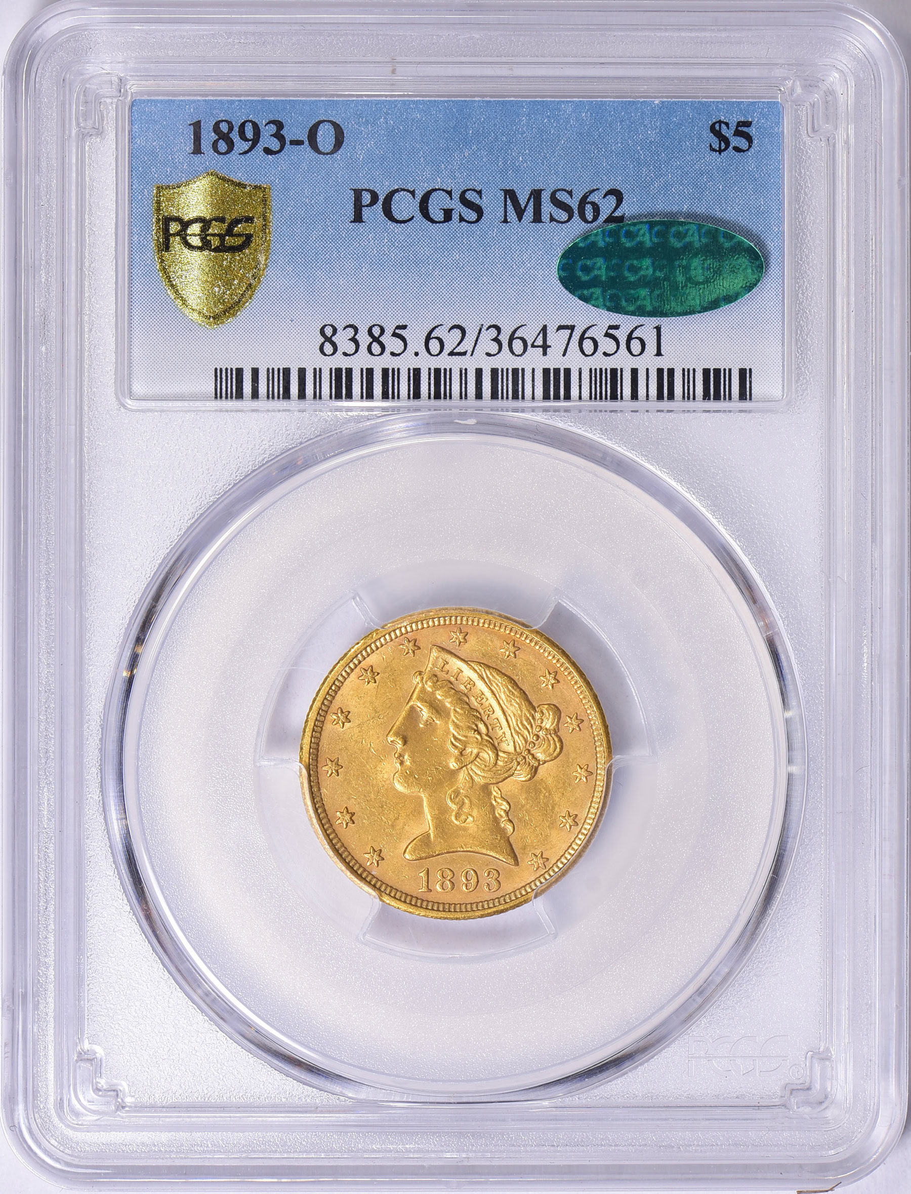 1893-O Liberty Gold Half Eagle PCGS MS-62 (CAC Green) (Item 1674986) | GreatCollections Coin ...