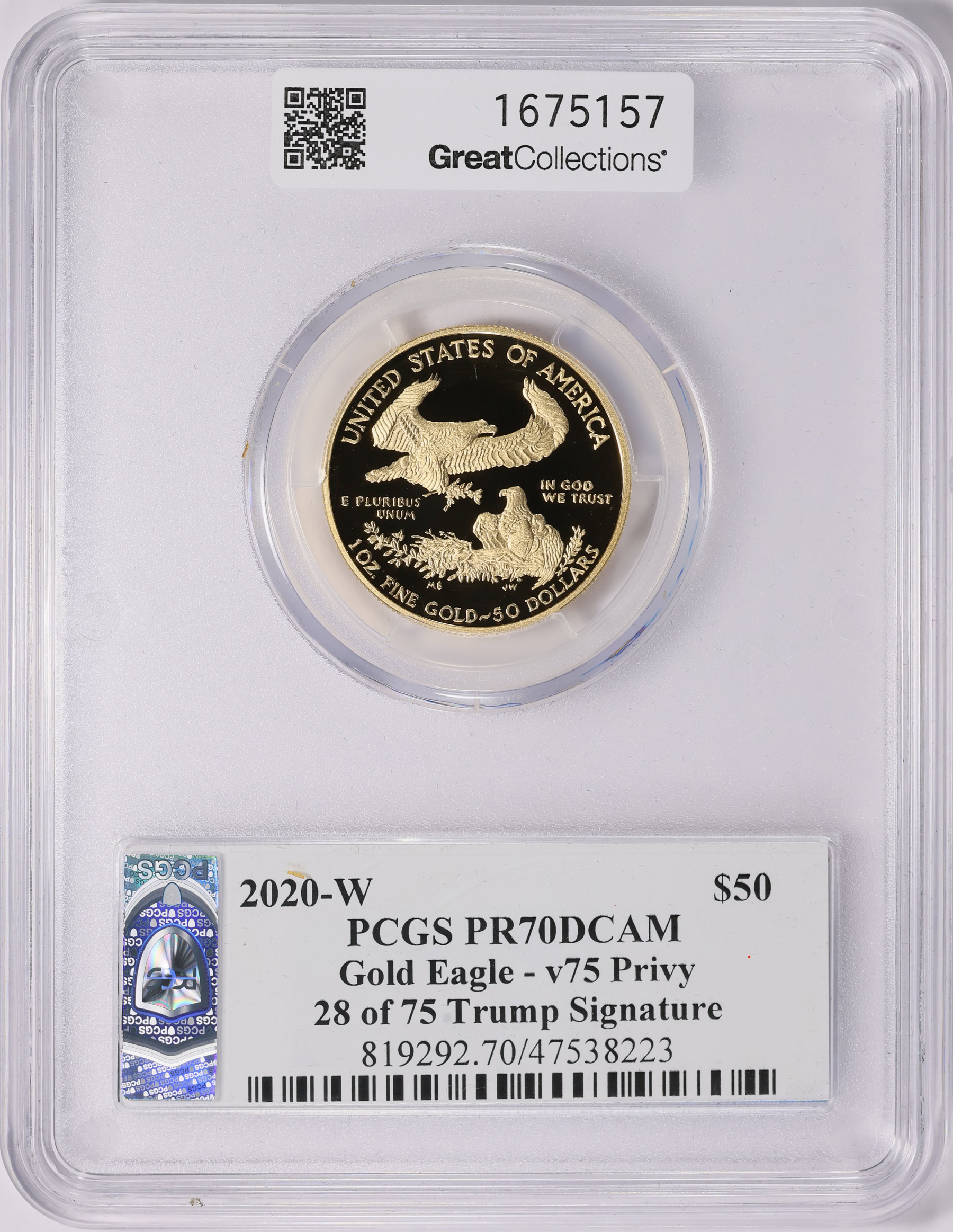 2020-W $50 One-Ounce Gold American Eagle V75 Privy 1 of 1945 Struck ...