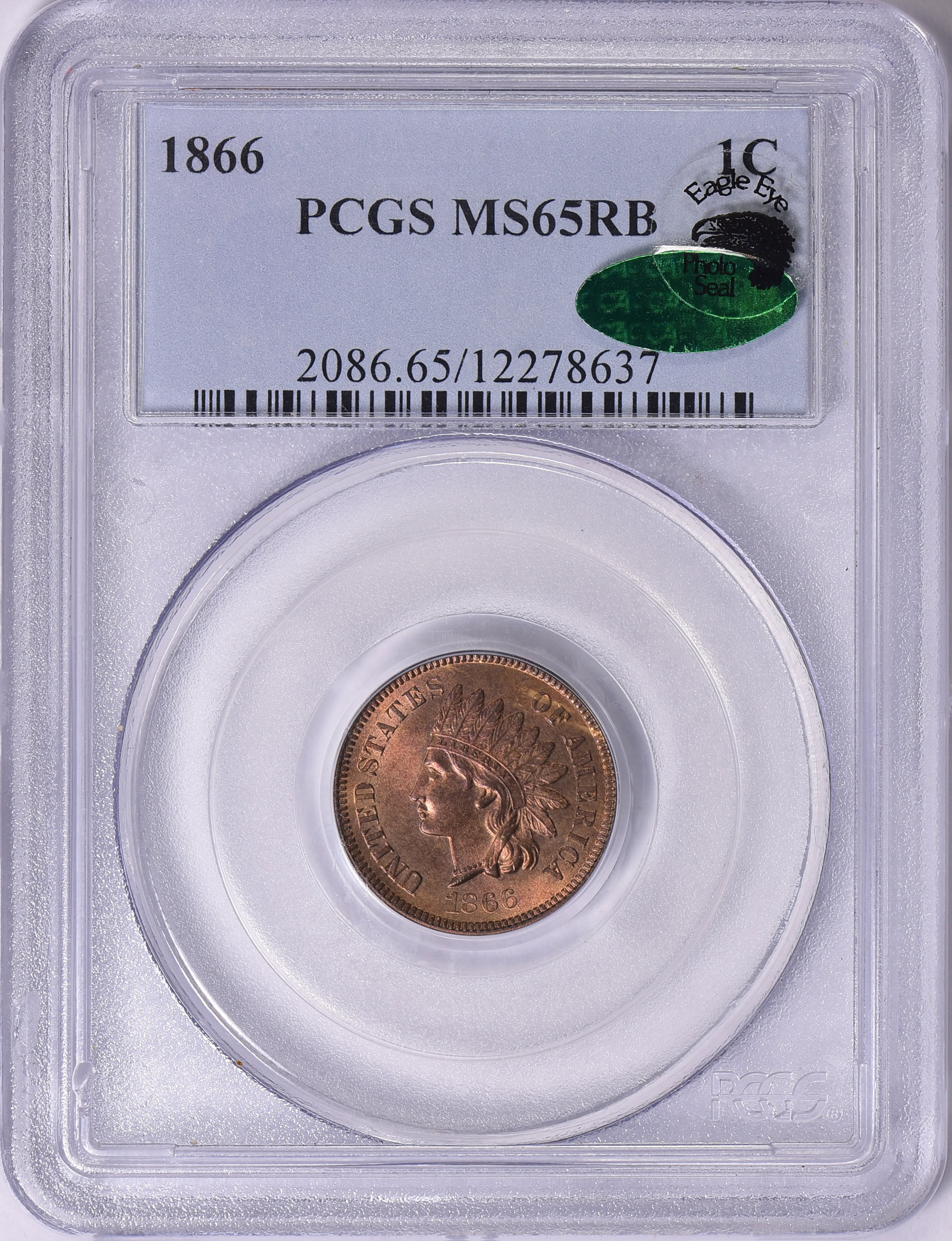 1866 Indian Cent PCGS MS-65 RB (CAC Green) (Eagle Eye Seal) (Item ...