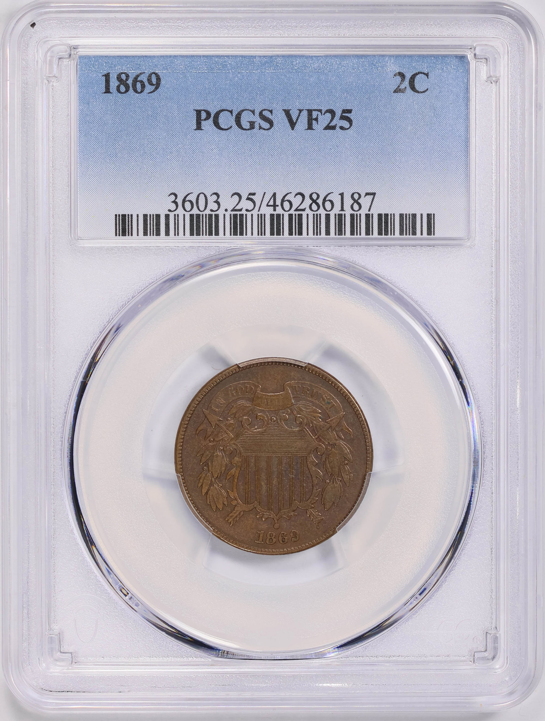1869 Two-Cent Piece PCGS VF-25 BN (Item 1675393) | GreatCollections Coin Auctions