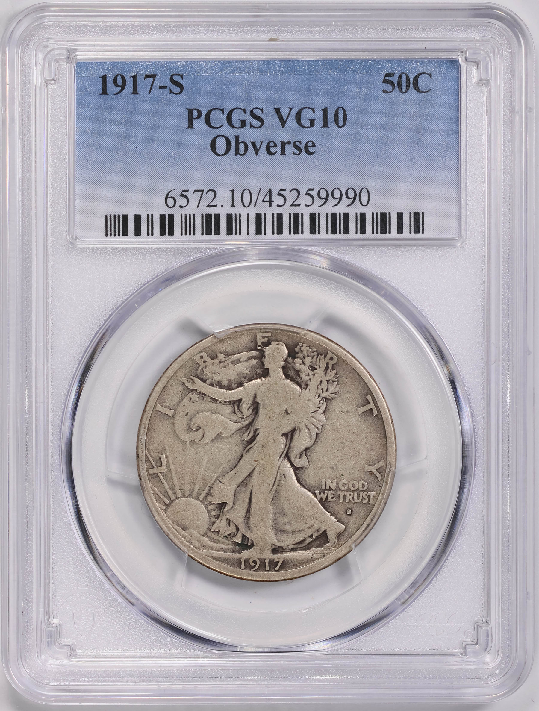 1917-S Walking Liberty Half Dollar Obverse Mintmark PCGS VG-10 (Item 1675403) | GreatCollections ...